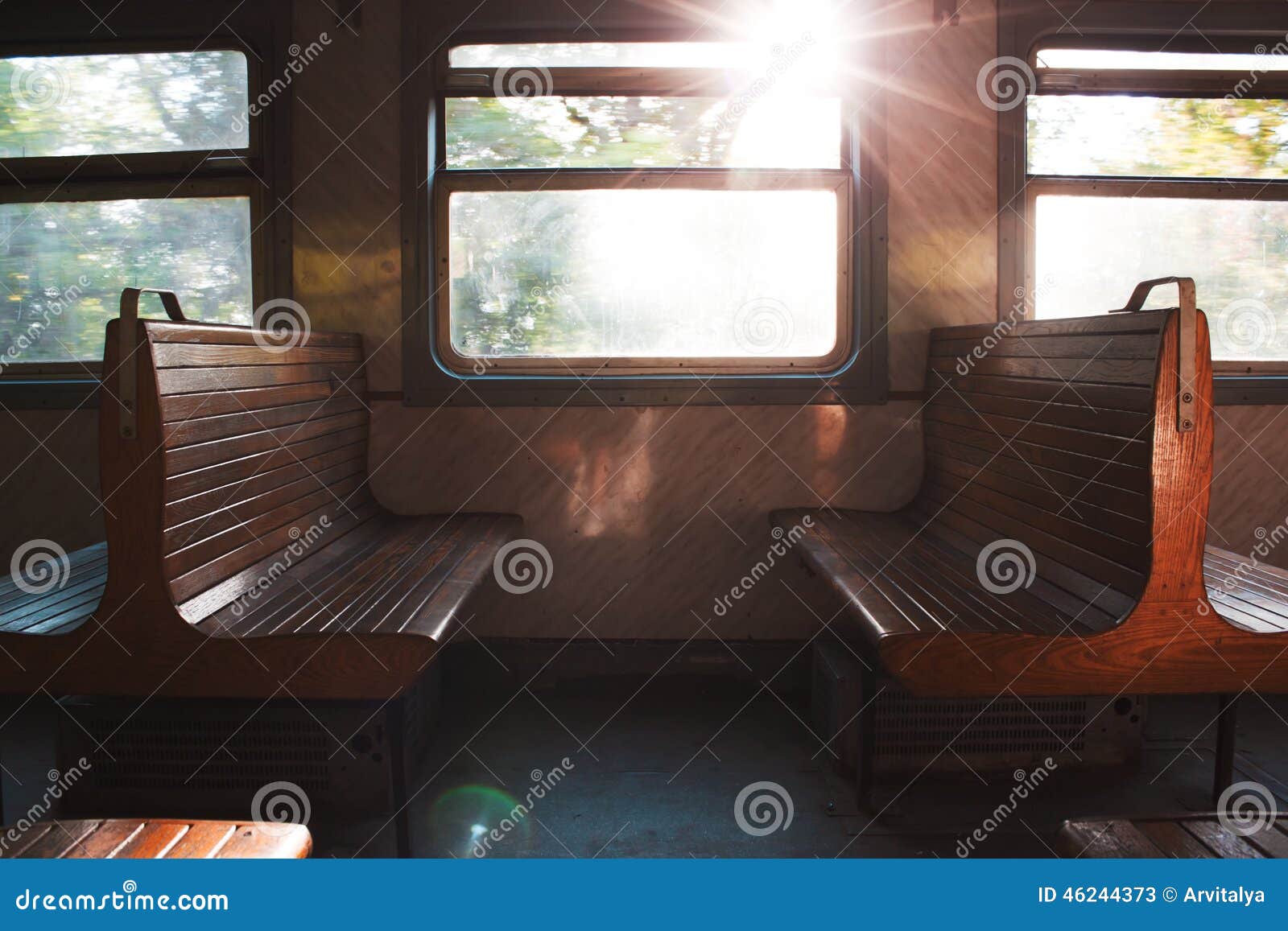 Couple of benches in train stock image. Image of blue - 46244373