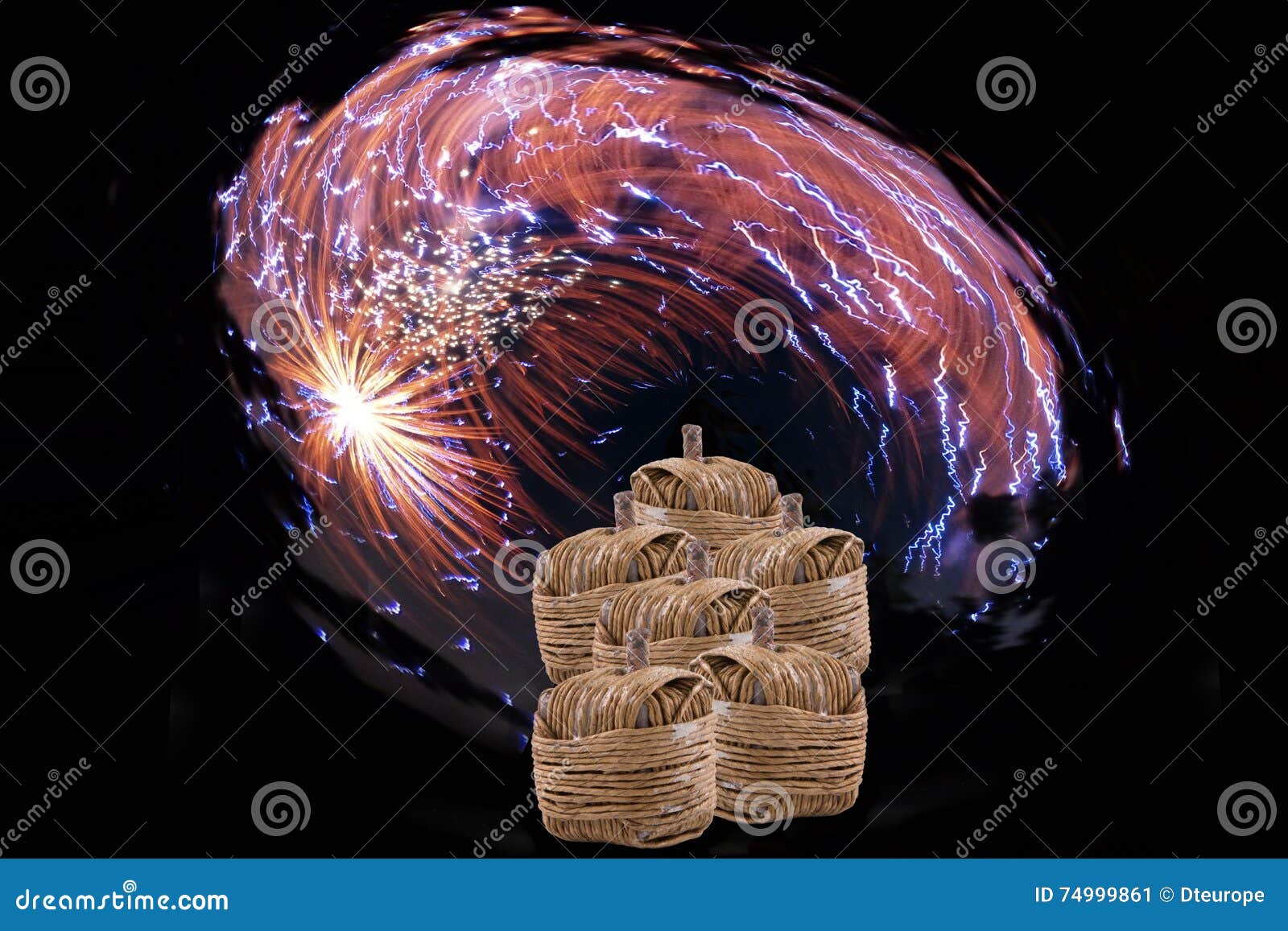 Couple of Big Firecracker in Front of Light Sparkles Stock Image ...