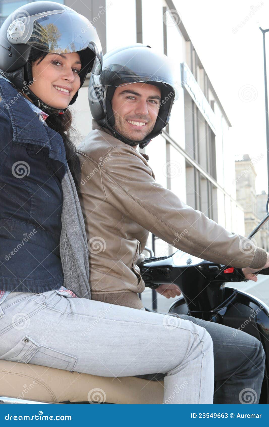 Couple of Bikers with Helmets Stock Image - Image of cars, road: 23549663