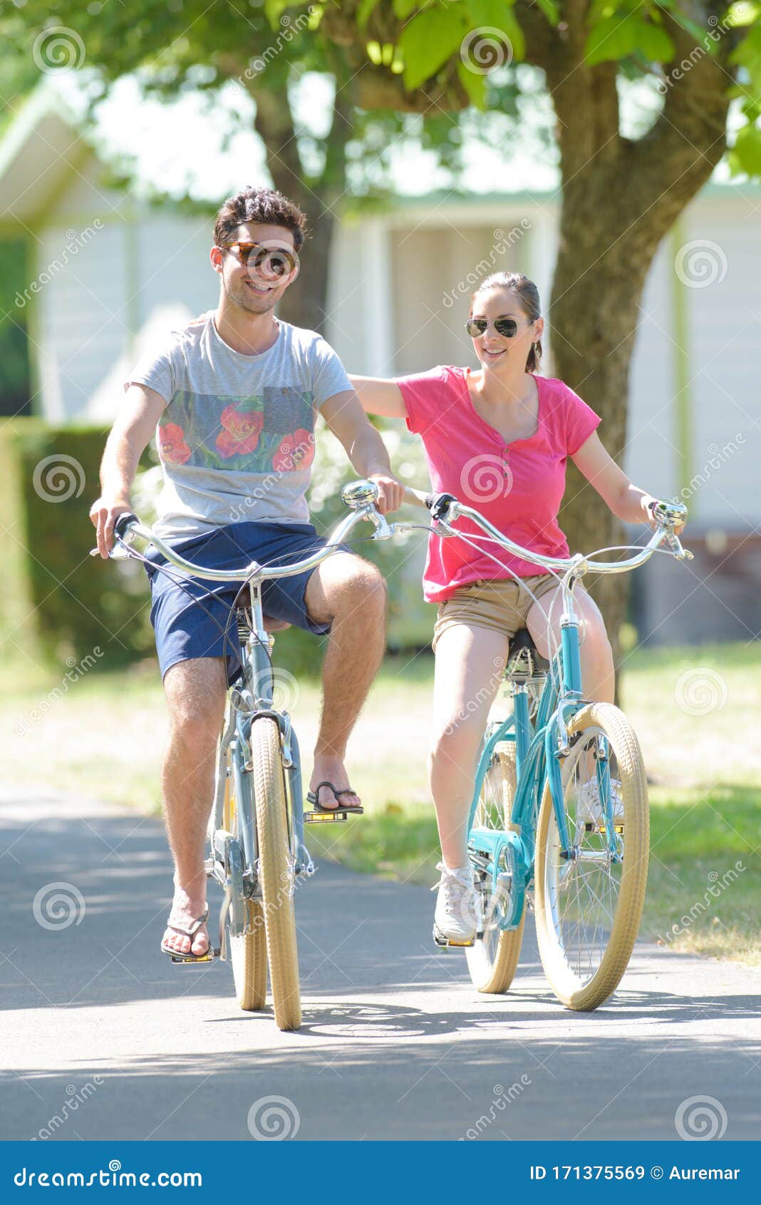 Couple Biking Around Campsite Stock Image - Image of happy, pleasure ...