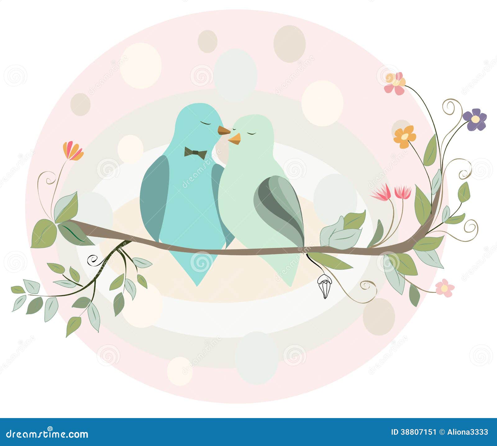 Couple of Birds in Love on a Branch Stock Illustration - Illustration ...