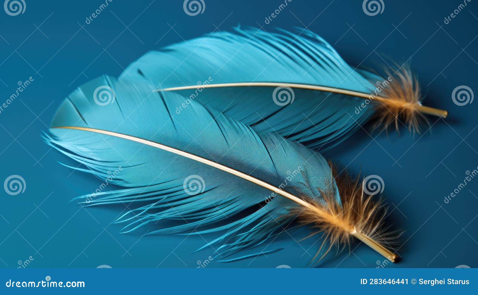 A Couple of Blue Feathers Sitting on Top of a Blue Surface. Generative ...