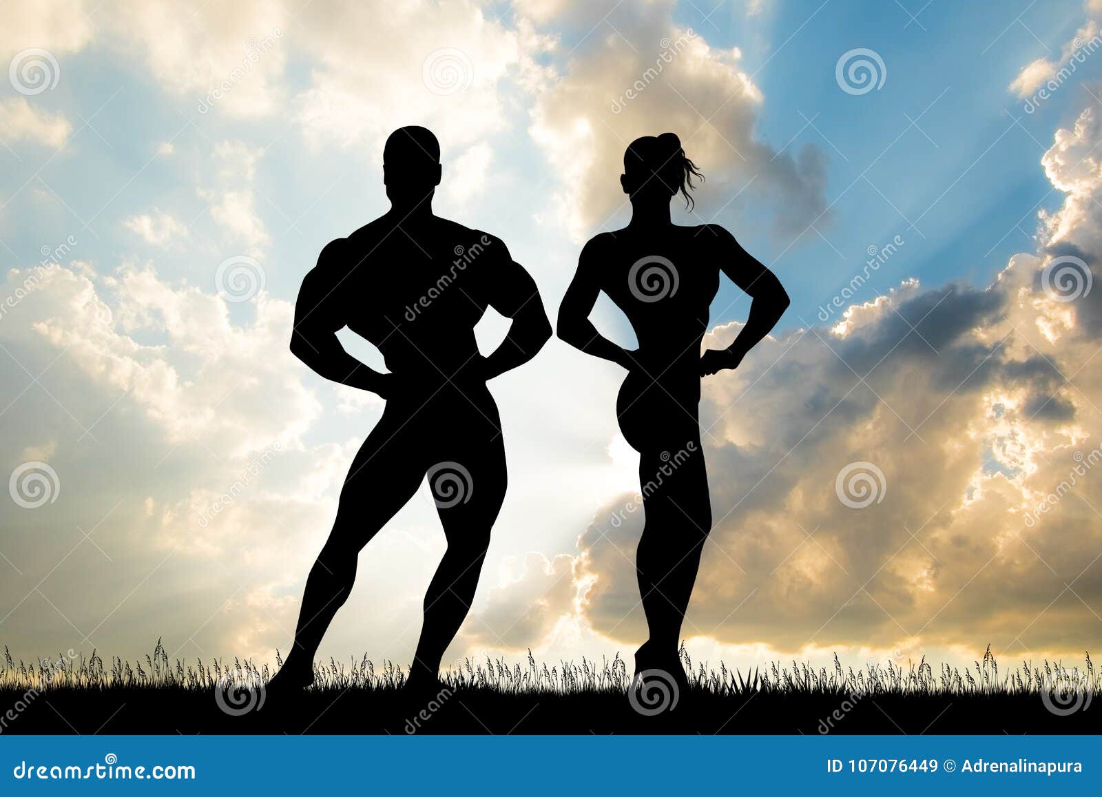 Couple of Bodybuilder at Sunset Stock Illustration - Illustration of ...