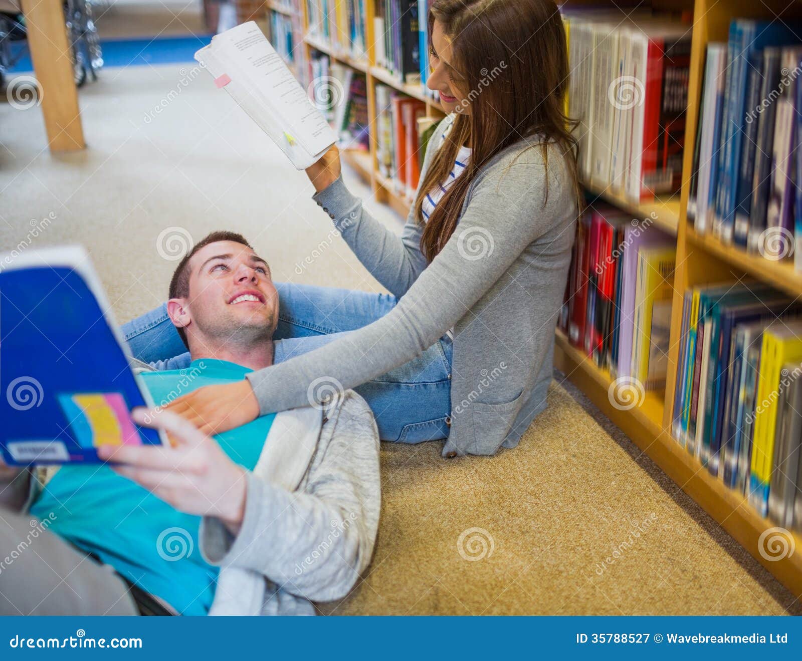 Couple with Books at the Library Aisle Stock Image - Image of women ...