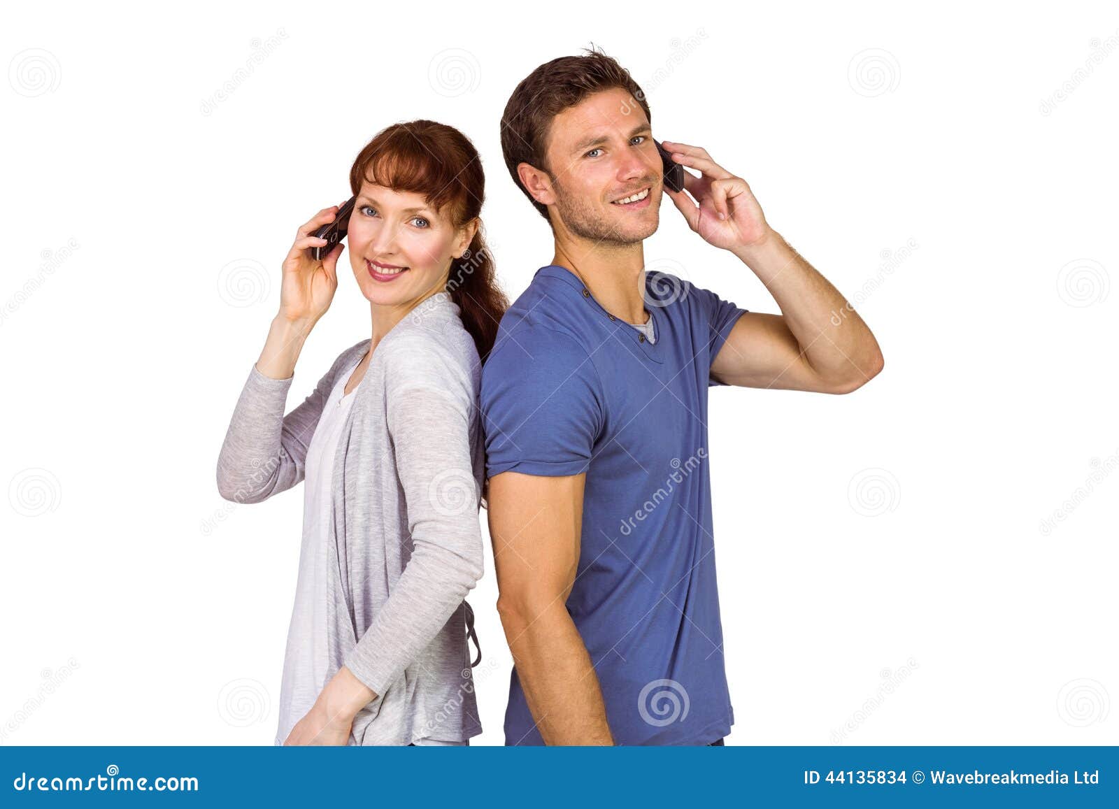 Couple Both Making Phone Calls Stock Photo - Image of caucasian ...