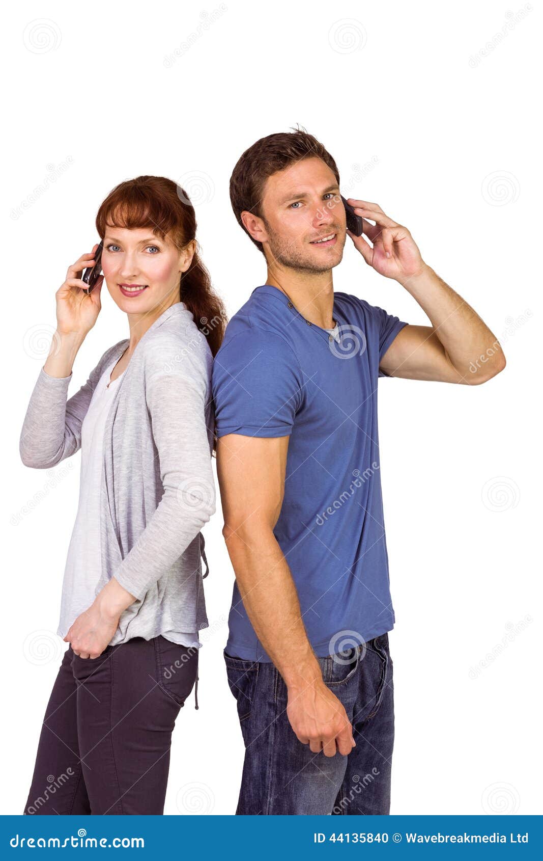 Couple Both Making Phone Calls Stock Photo - Image of pretty, casual ...