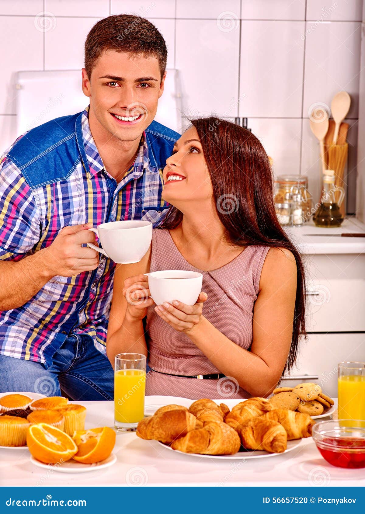 Couple Breakfast at Kitchen Stock Photo - Image of love, kitchen: 56657520