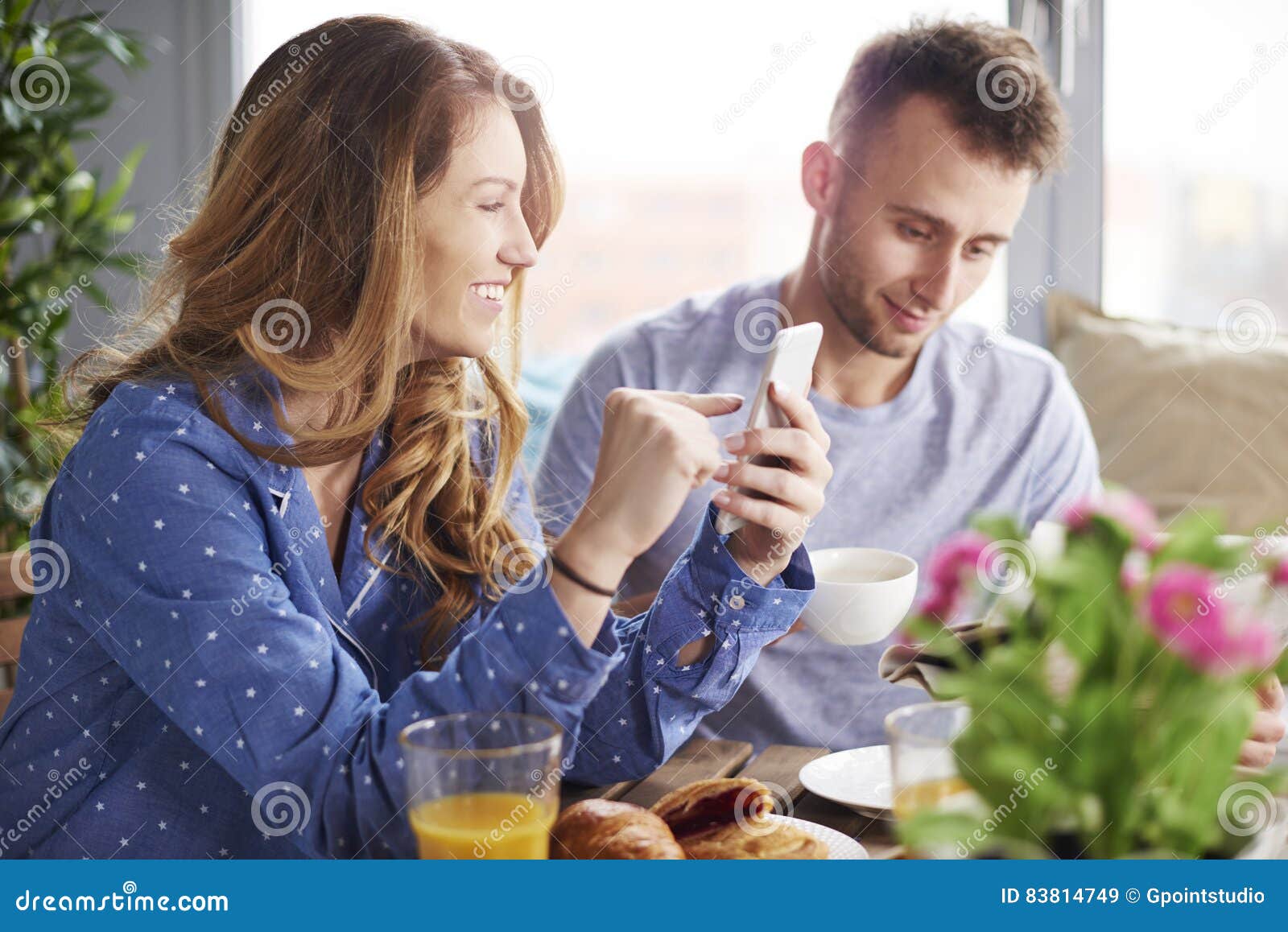 Couple during breakfast stock image. Image of juice, orange - 83814749