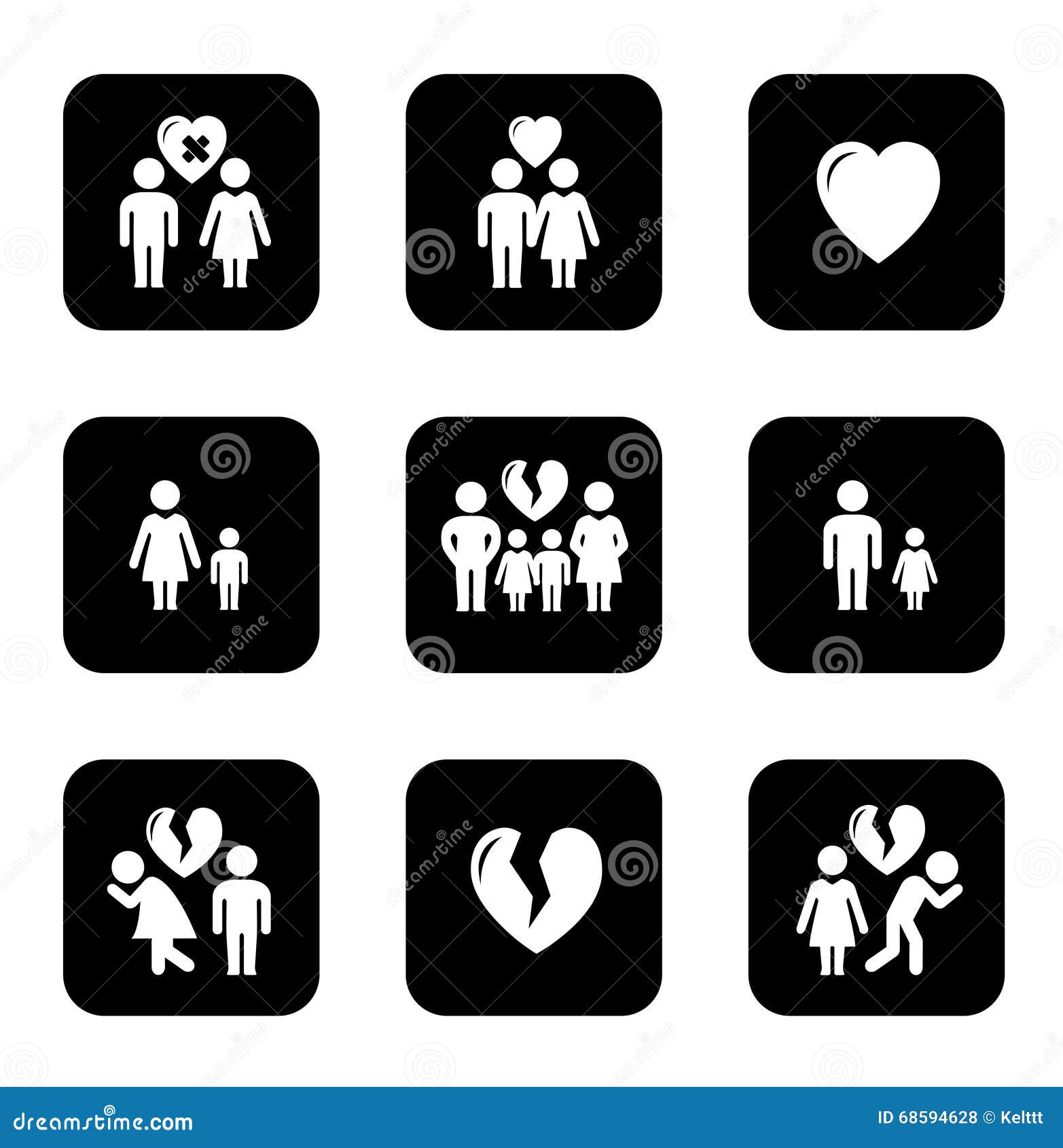 Couple Breakup Divorce Black Icons Set Stock Vector Illustration Of