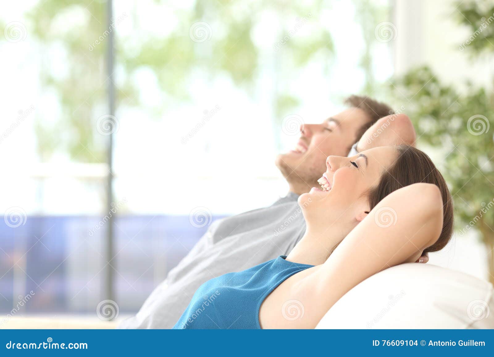 Couple Breathing and Resting at Home Stock Photo - Image of customers ...