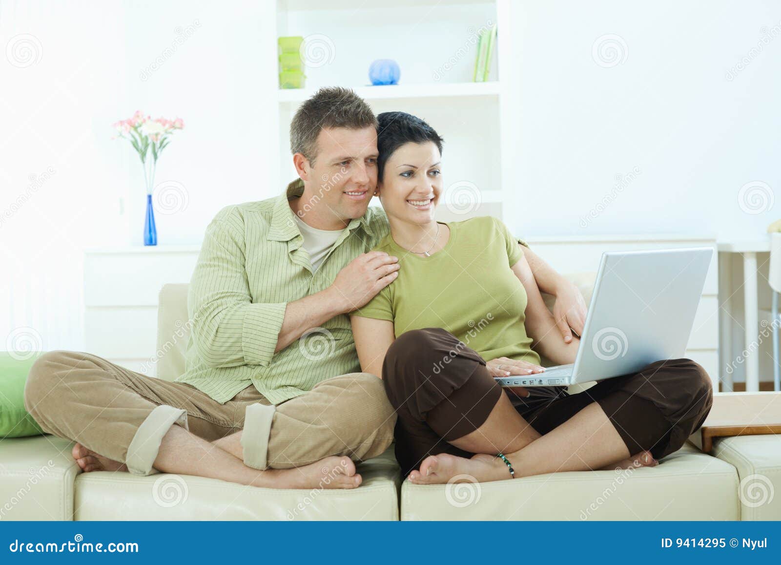 Couple Browsing Internet at Home Stock Image - Image of caucasian ...