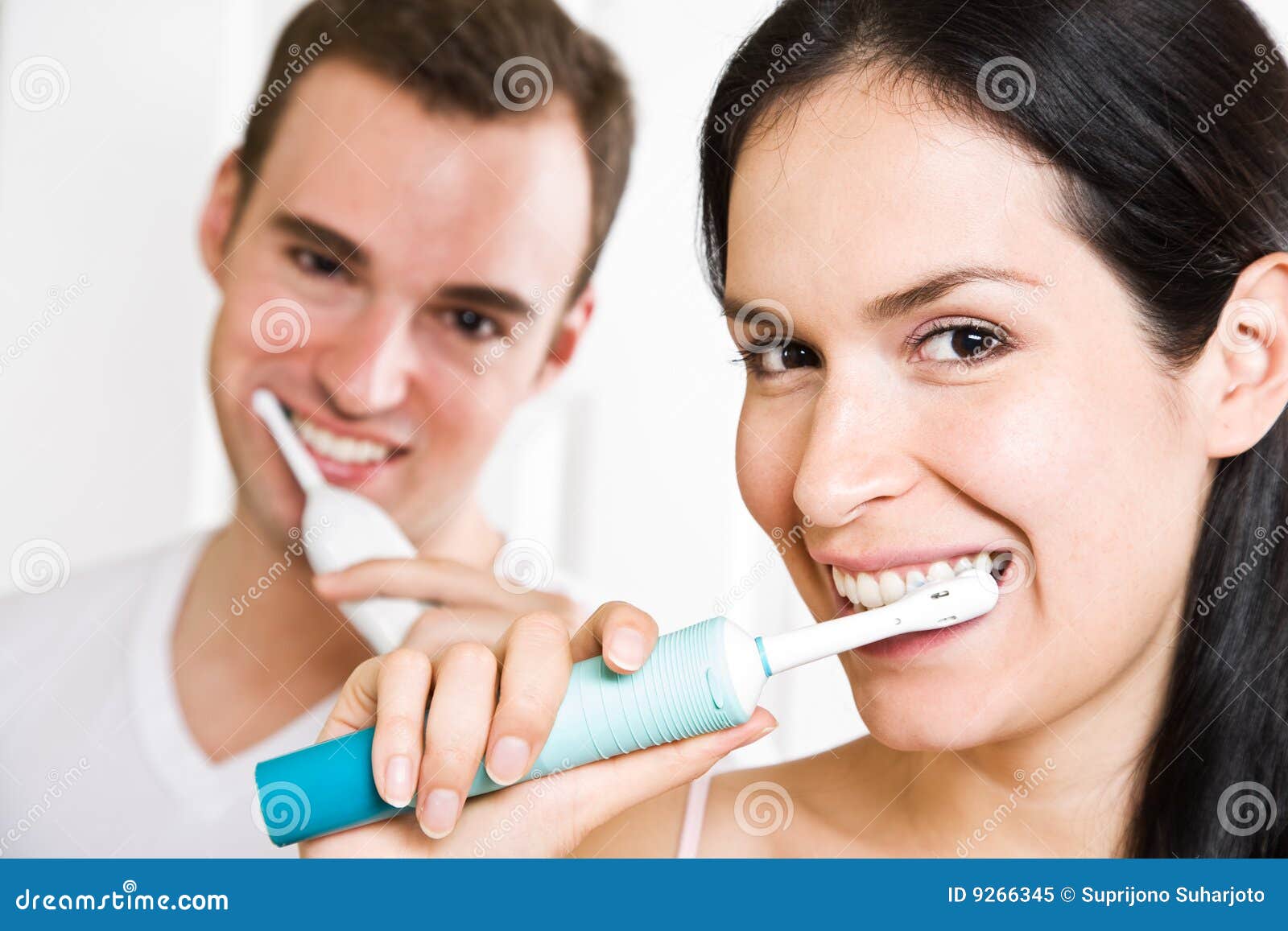 Couple Brushing Teeth in the Bathroom Stock Image - Image of girl ...