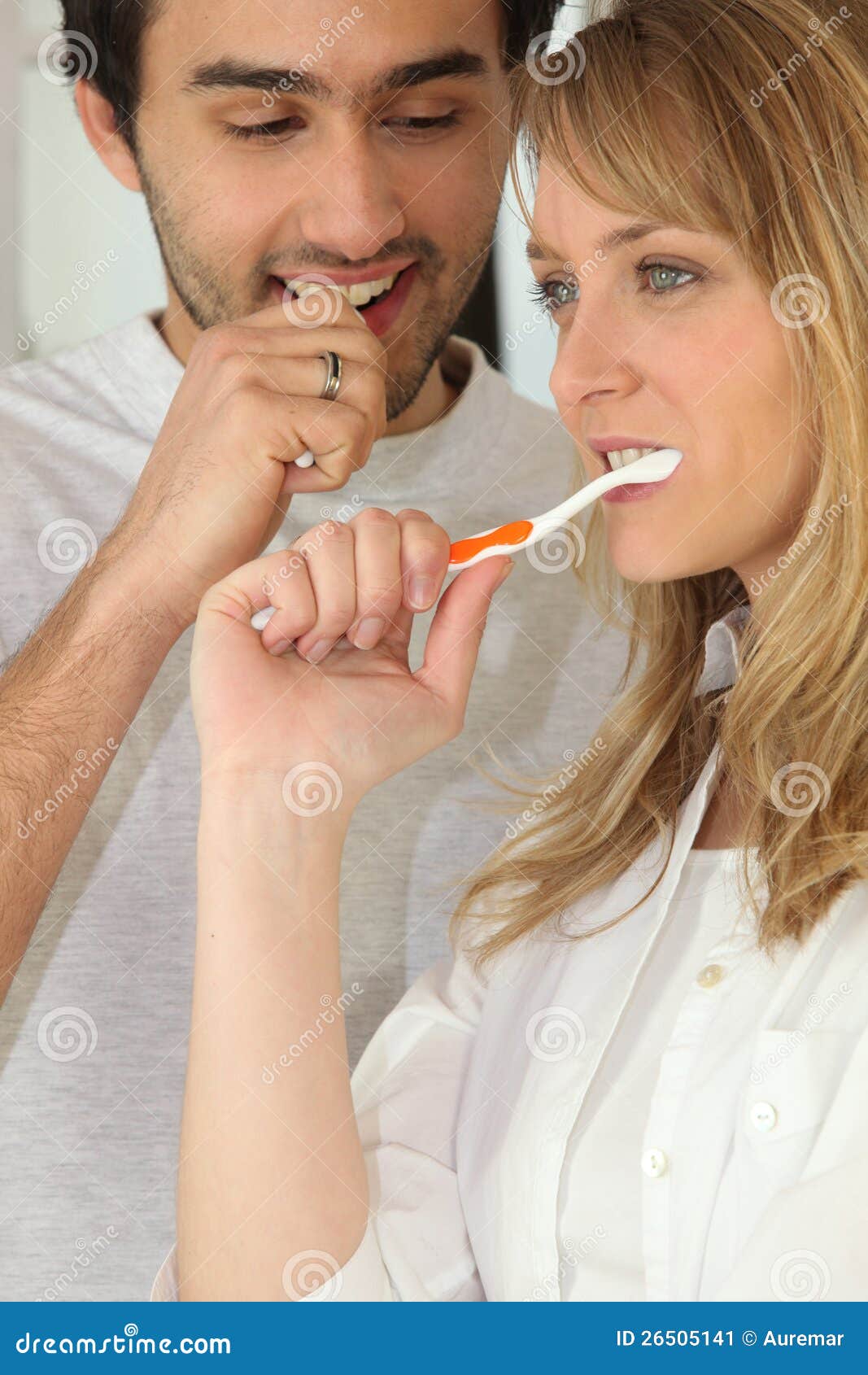 Couple Brushing Their Teeth Stock Image - Image of faraway, couple ...