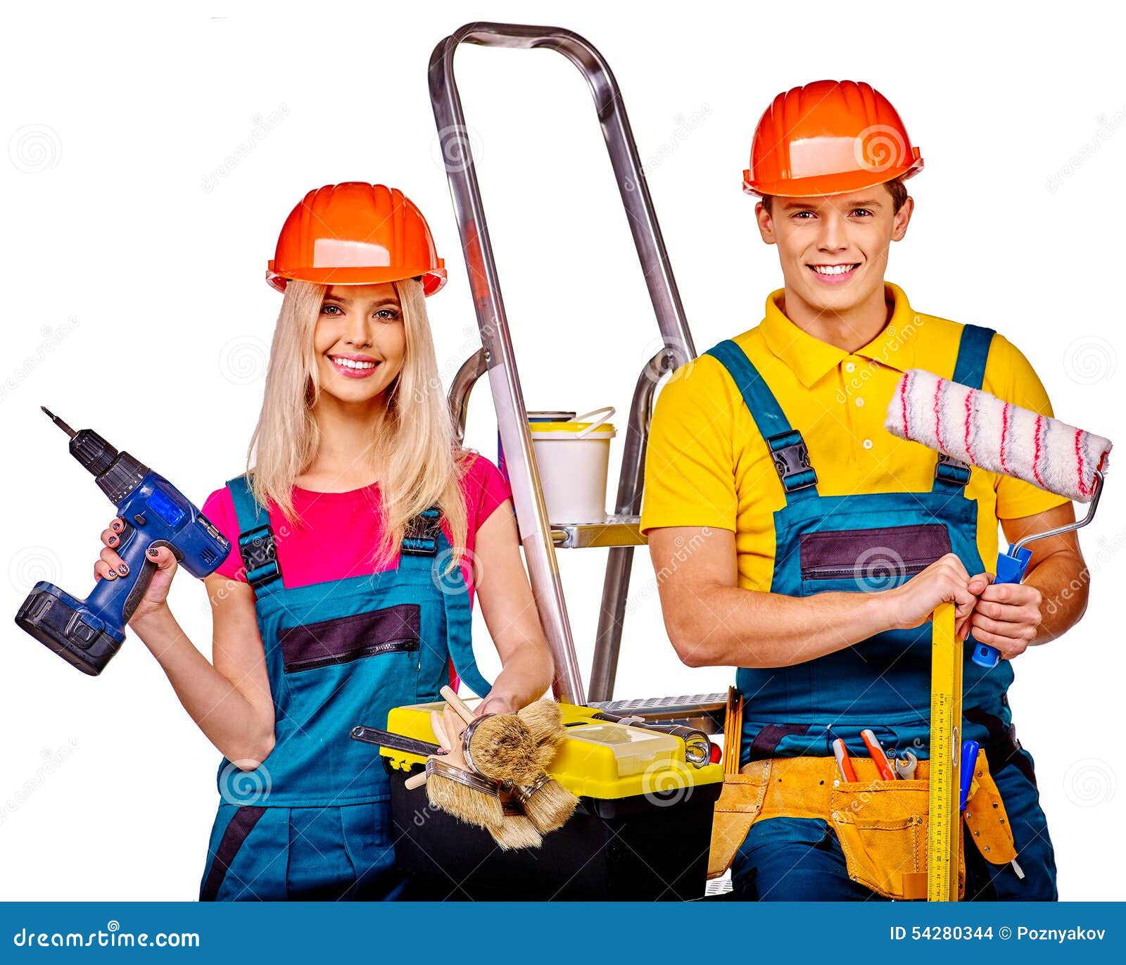 Couple Builder with Construction Tools Stock Photo - Image of drill ...