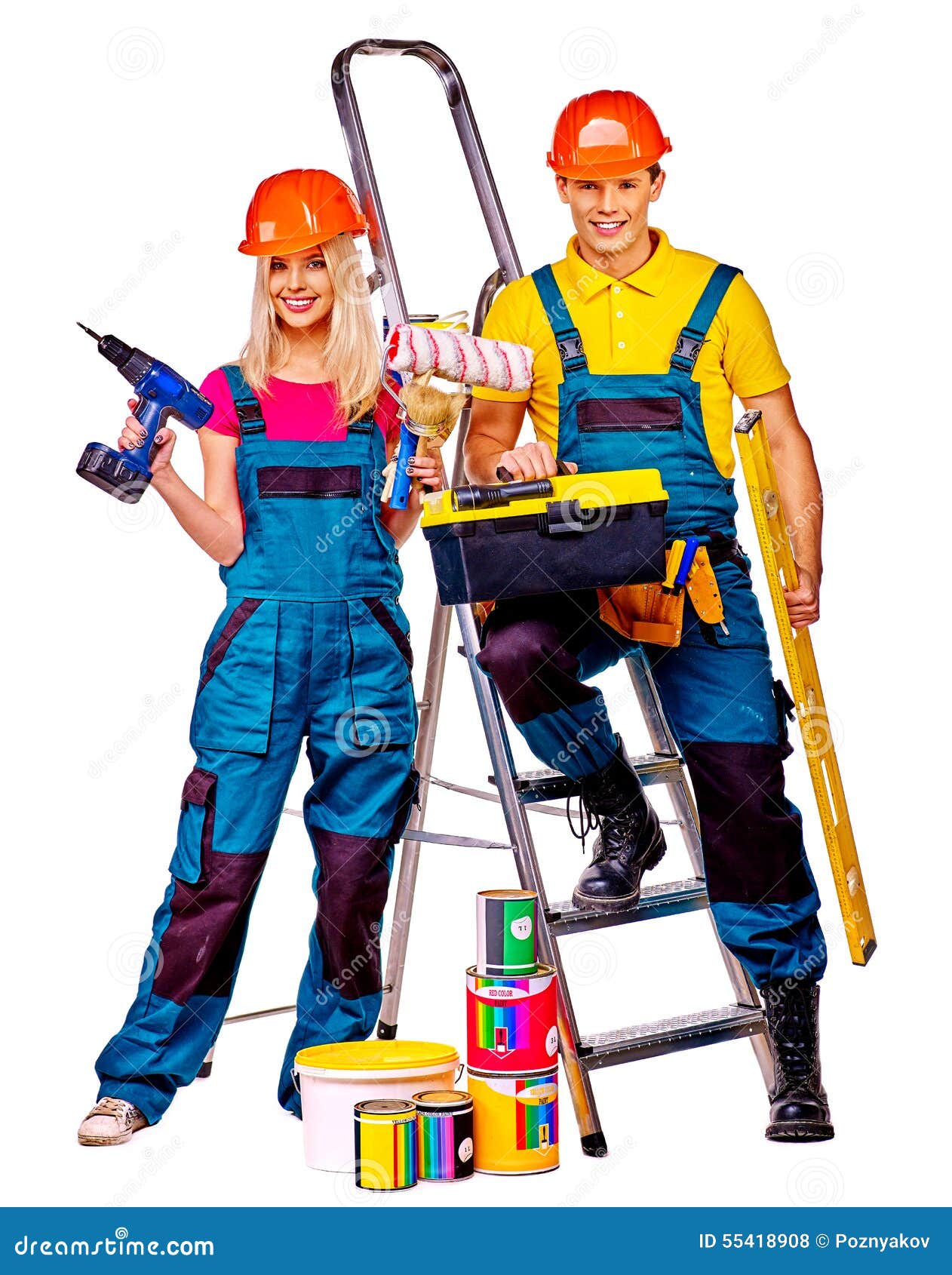 Couple Builder with Construction Tools Stock Photo - Image of business ...