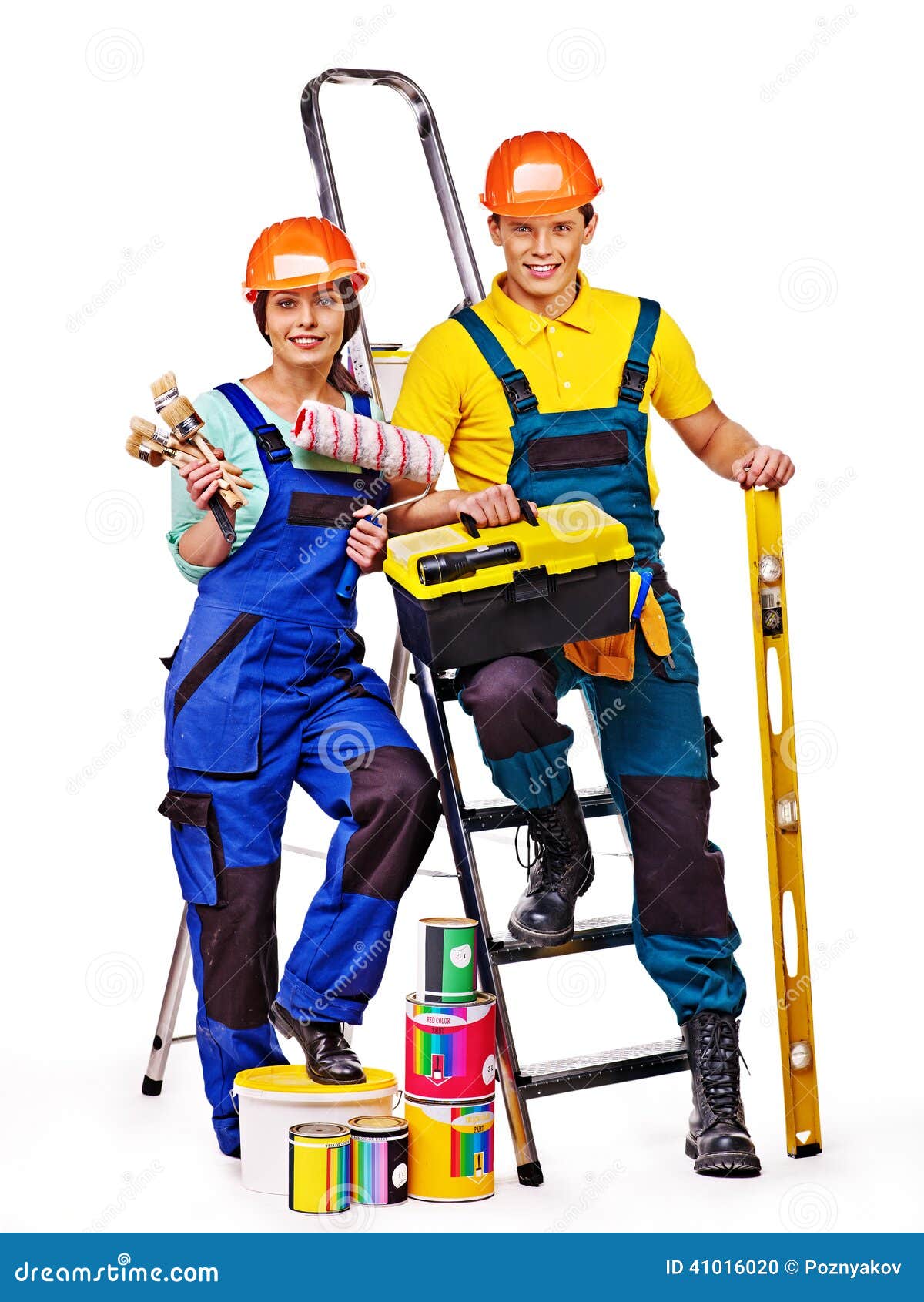 Couple Builder with Construction Tools. Stock Photo - Image of painter ...