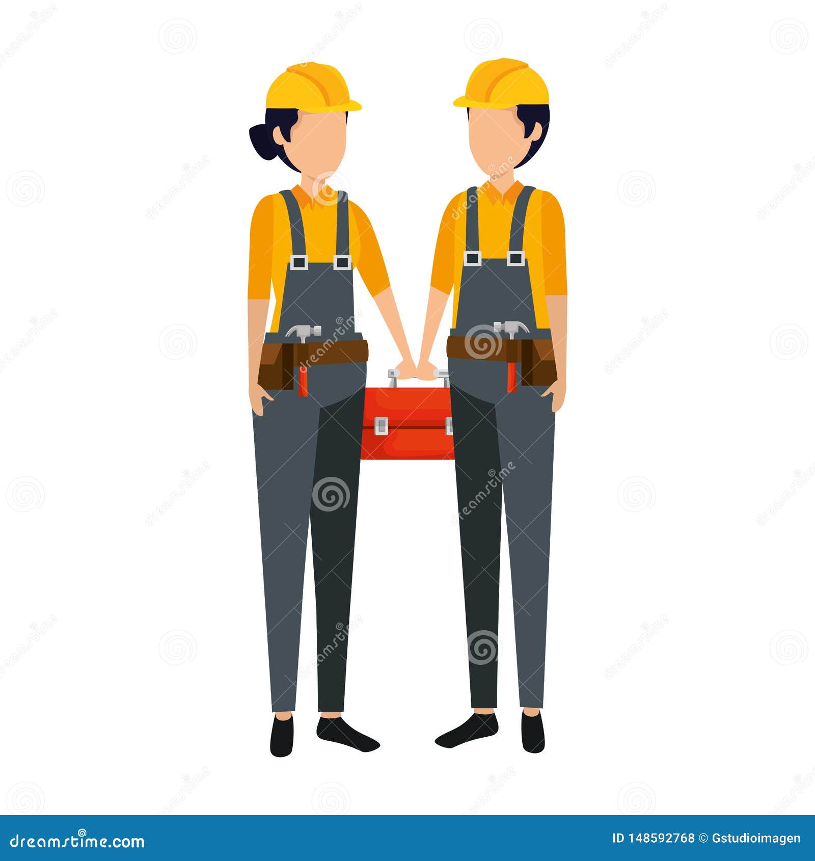 Couple Builders Workers with Helmets Stock Illustration - Illustration ...