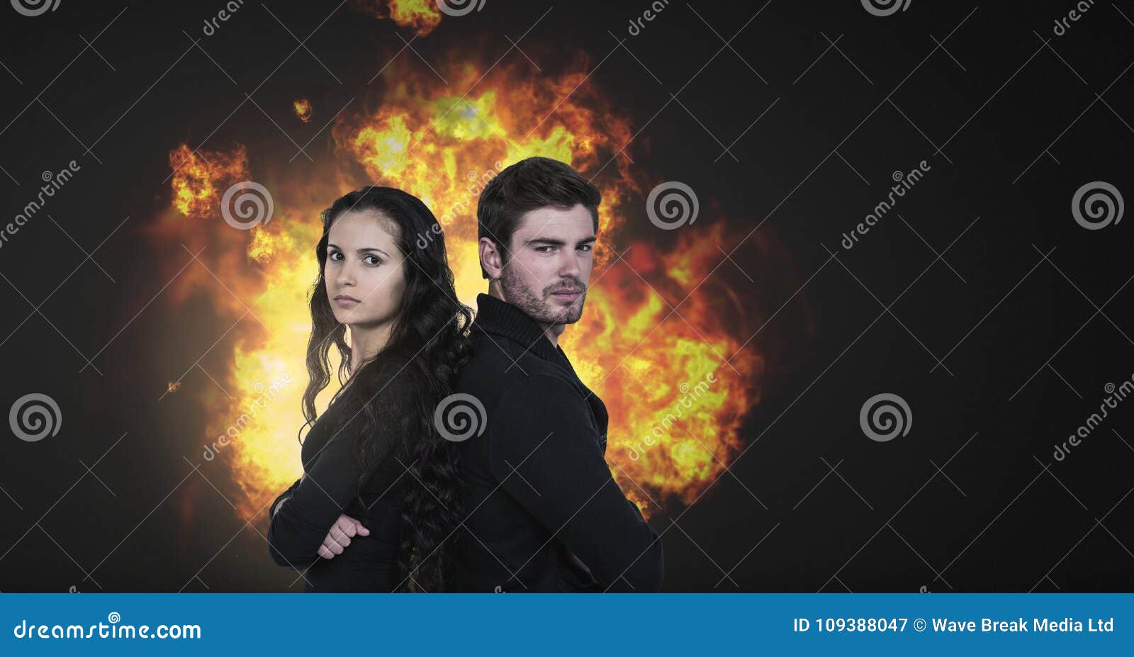 Couple with Burning Fire Flames Stock Image - Image of color, casual ...