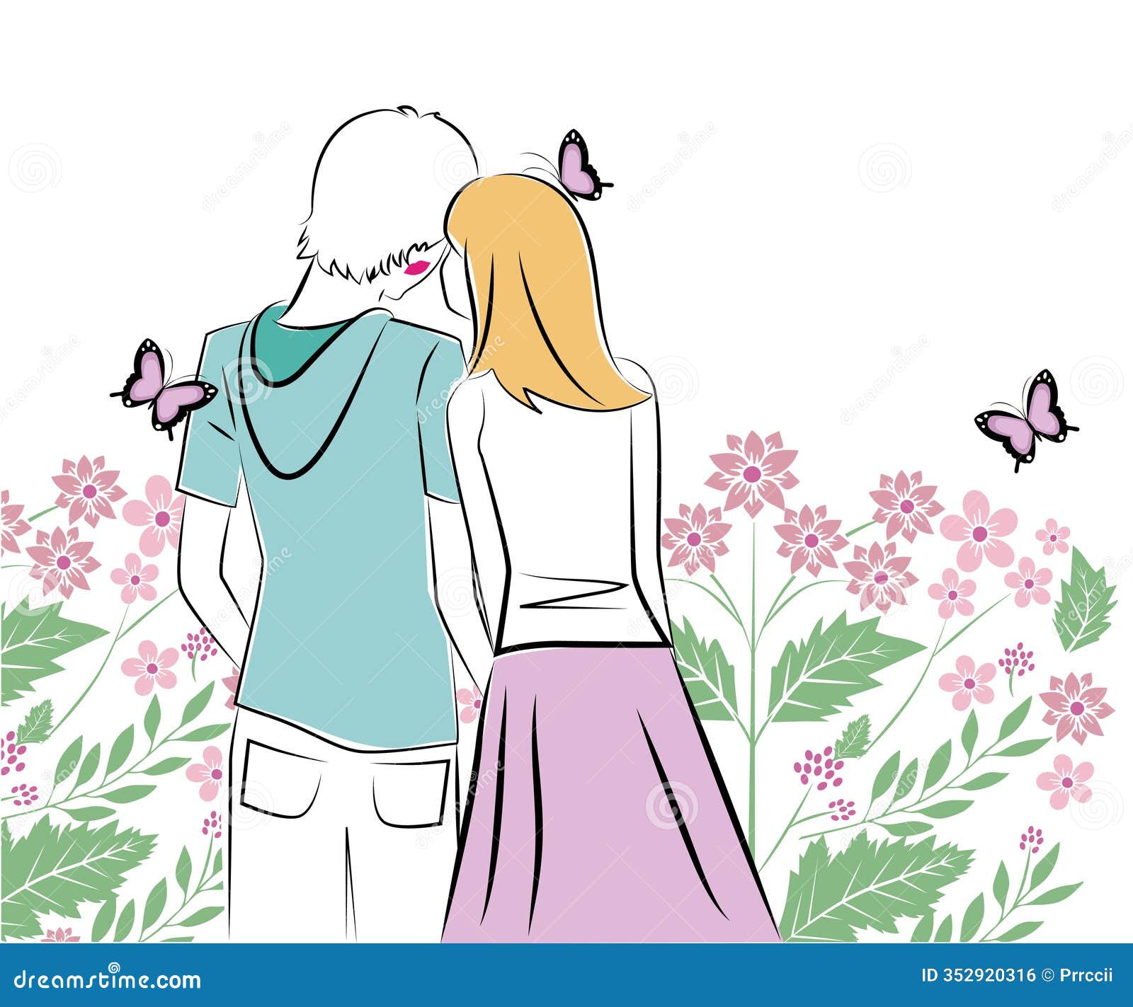 Couple with butterflies stock illustration. Illustration of person ...