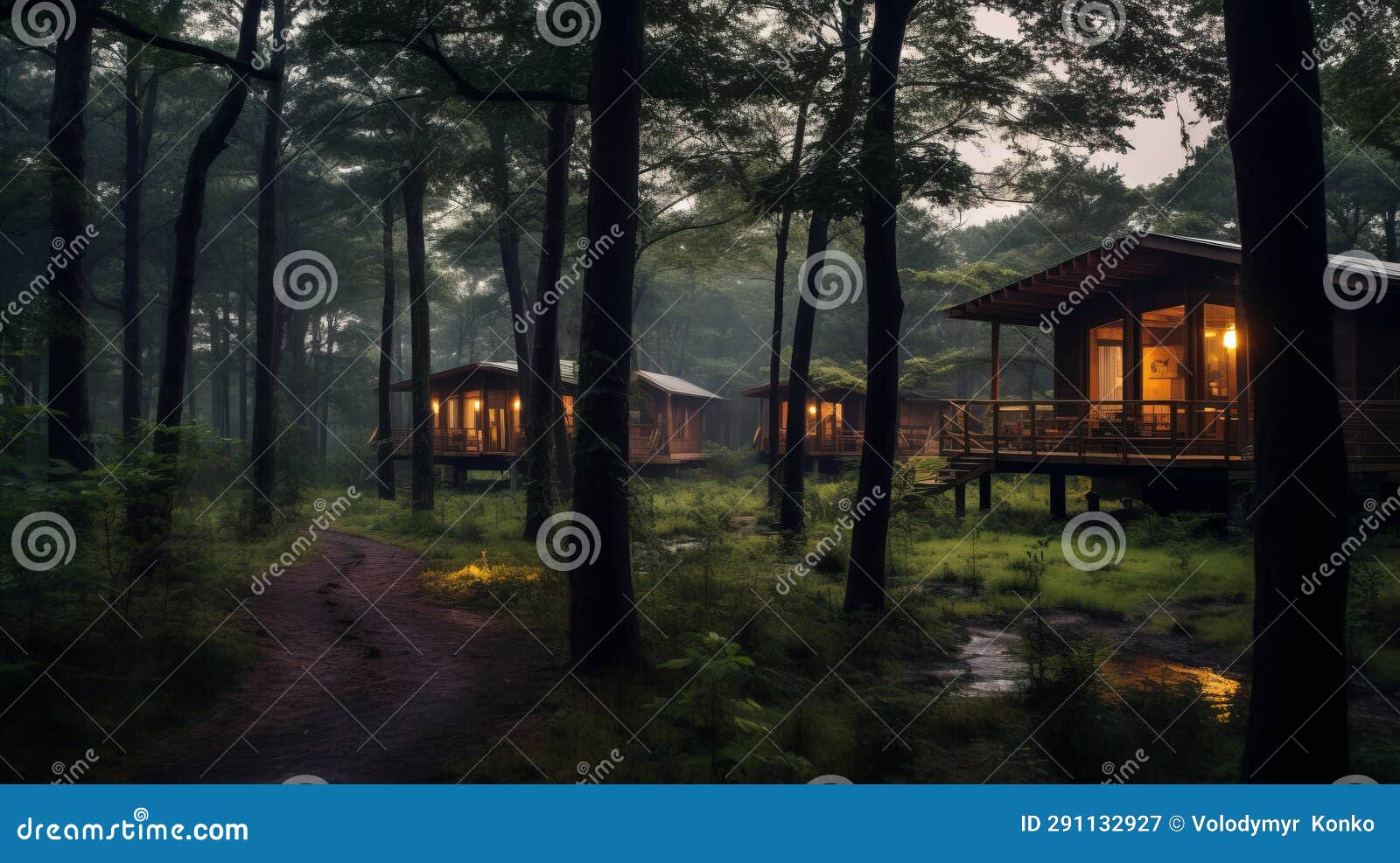 Cozy Cabins Nestled in a Serene Forest Setting Stock Image - Image of ...