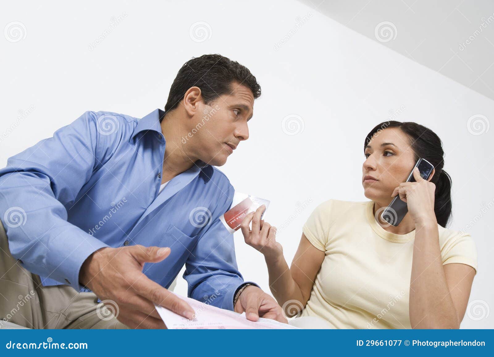 Couple Calling about Credit Card Bill Stock Image - Image of depression ...