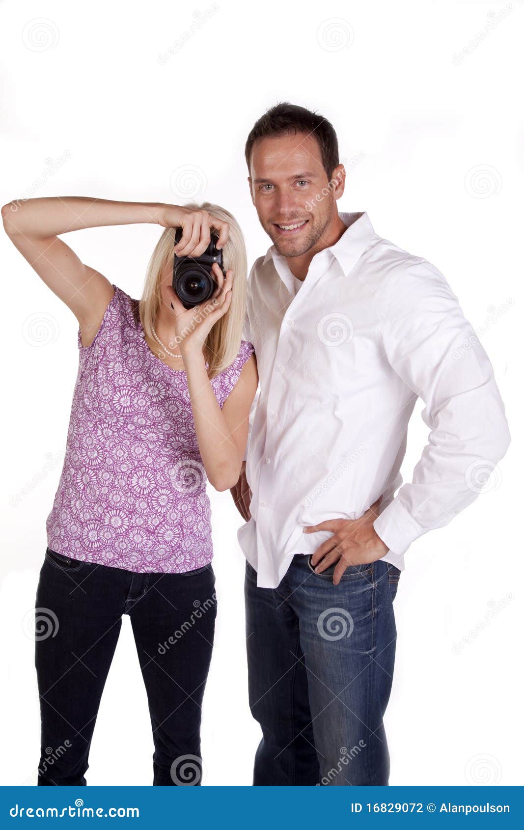 Couple with camera stock photo. Image of point, couple - 16829072