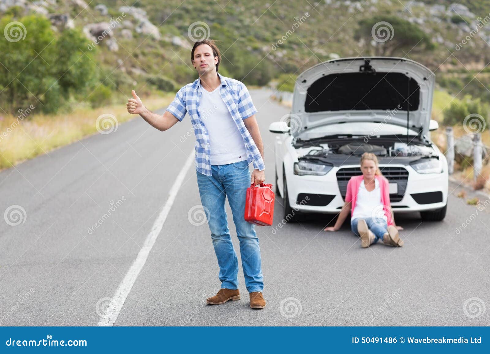 Couple after a Car Breakdown Stock Photo - Image of caucasian ...