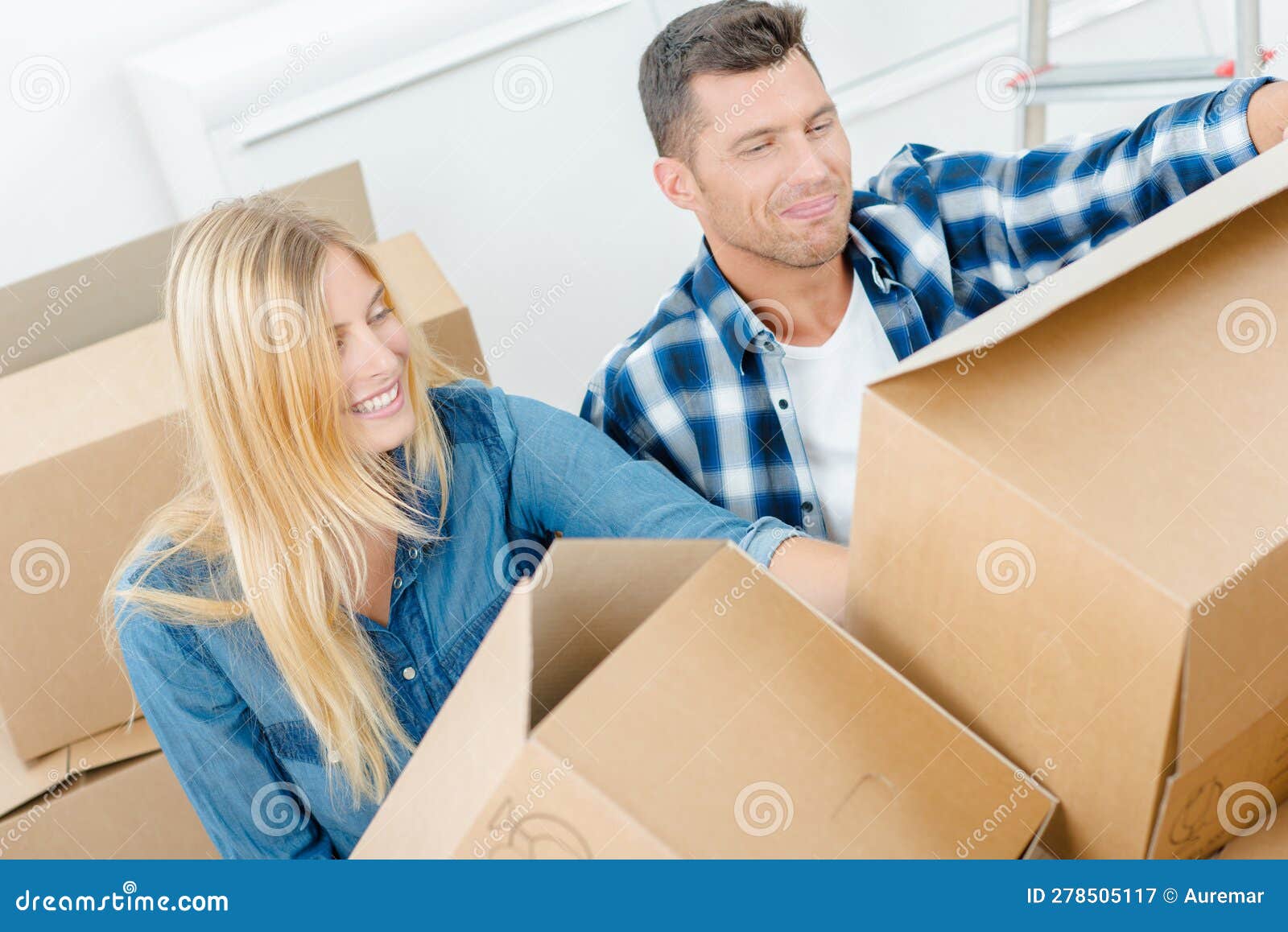 Couple with Cardboard Boxes Stock Image - Image of apartment, beautiful ...