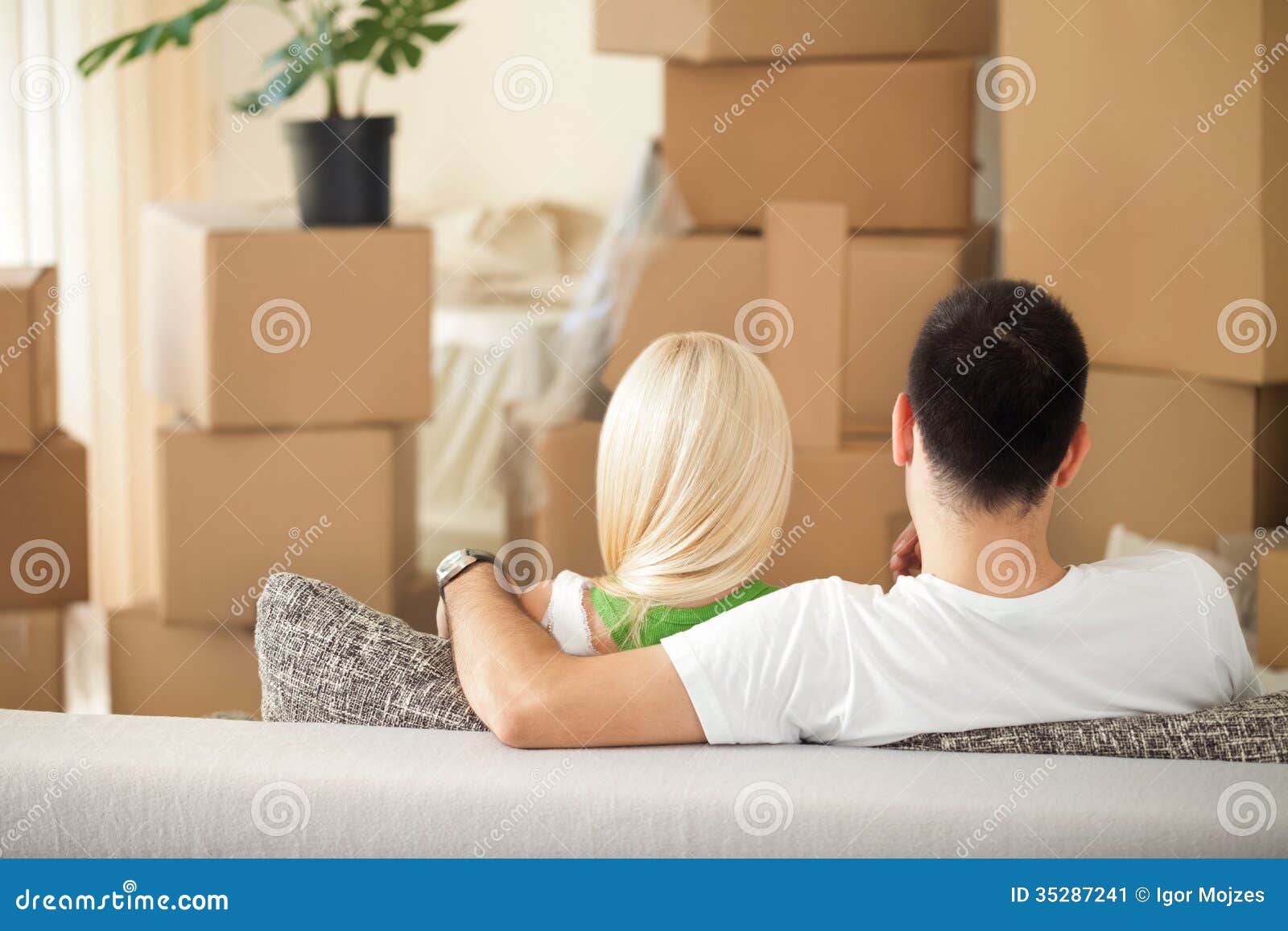 Couple with Cardboard Boxes Stock Image - Image of female, husband ...