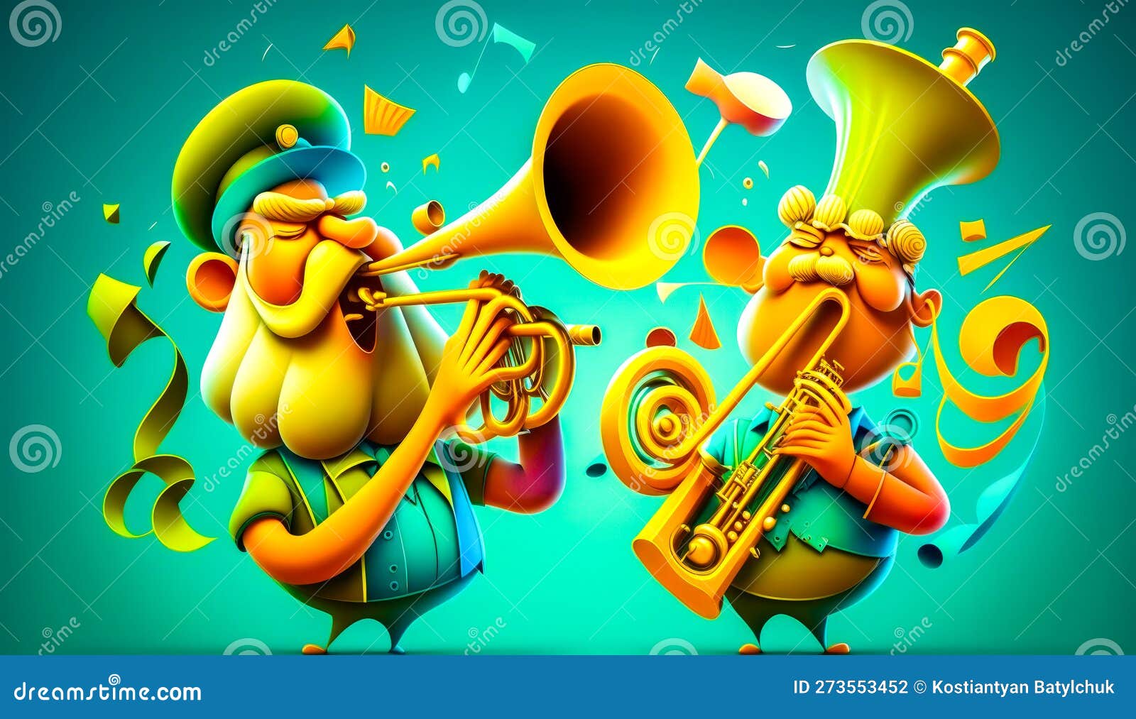 Couple of Cartoon Characters Playing Musical Instruments. Generative AI ...