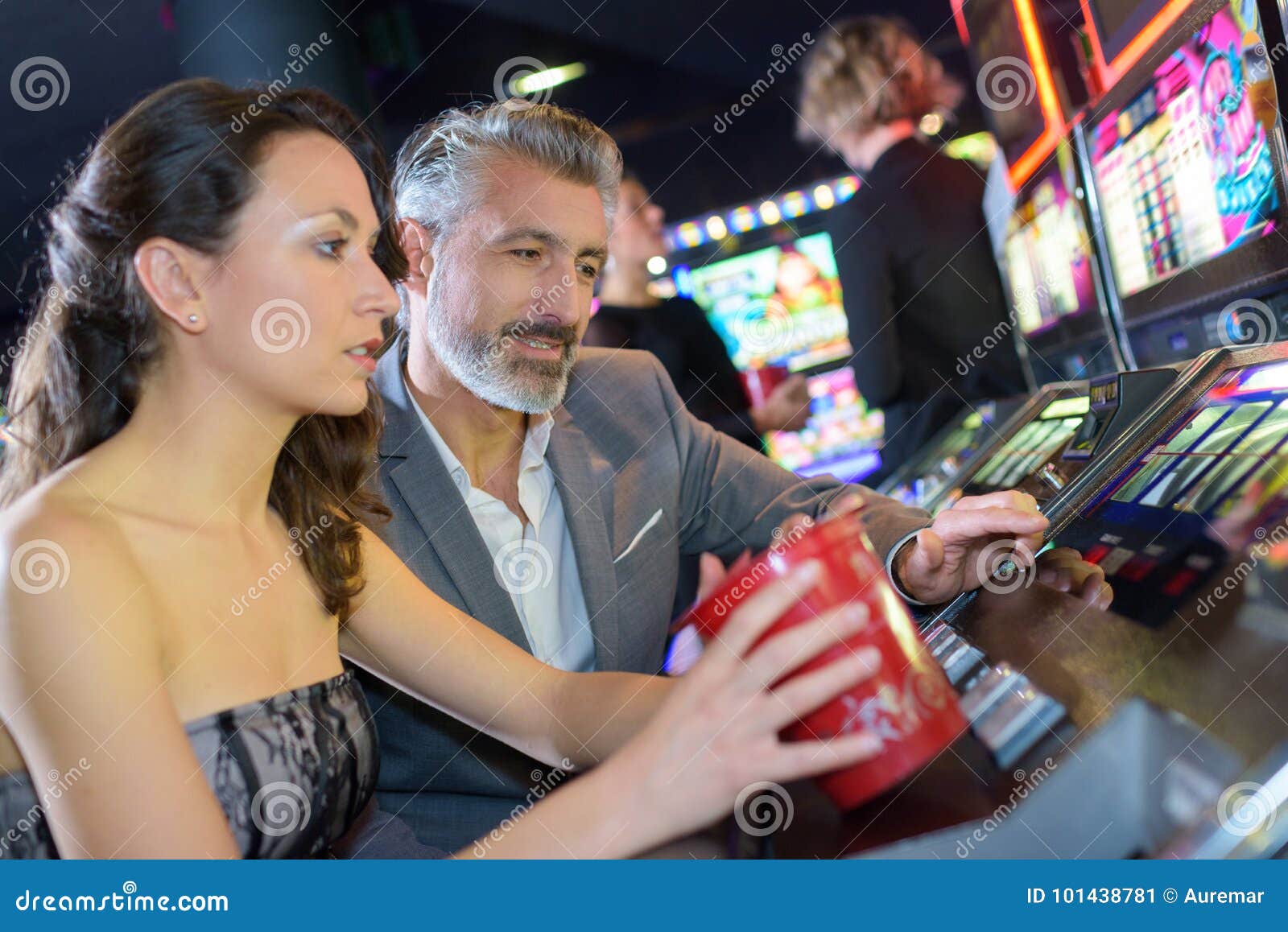 Couple in Casino on Slot Machine Stock Image - Image of automat ...