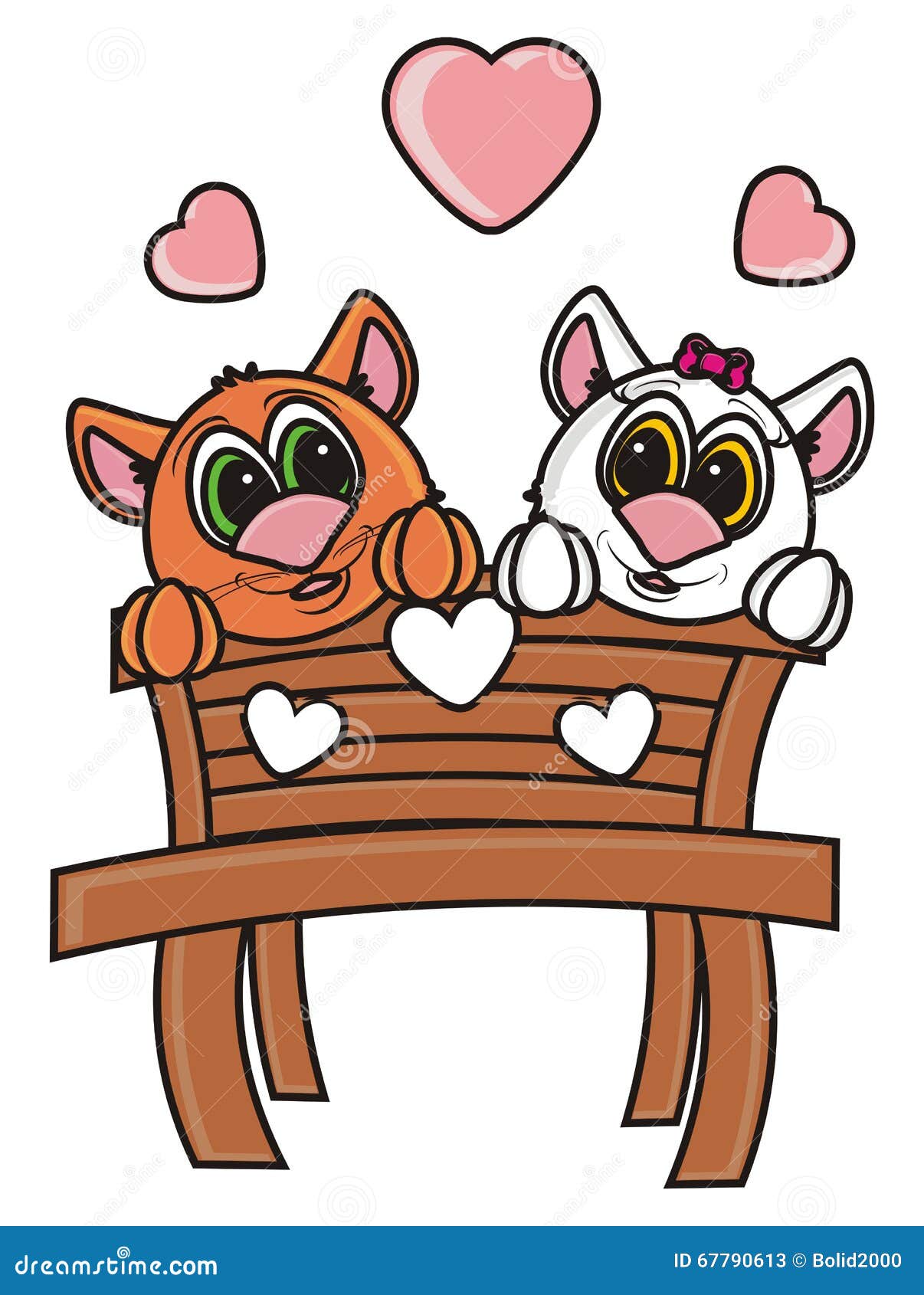 Couple of cats on a bench stock illustration. Illustration of kisses ...