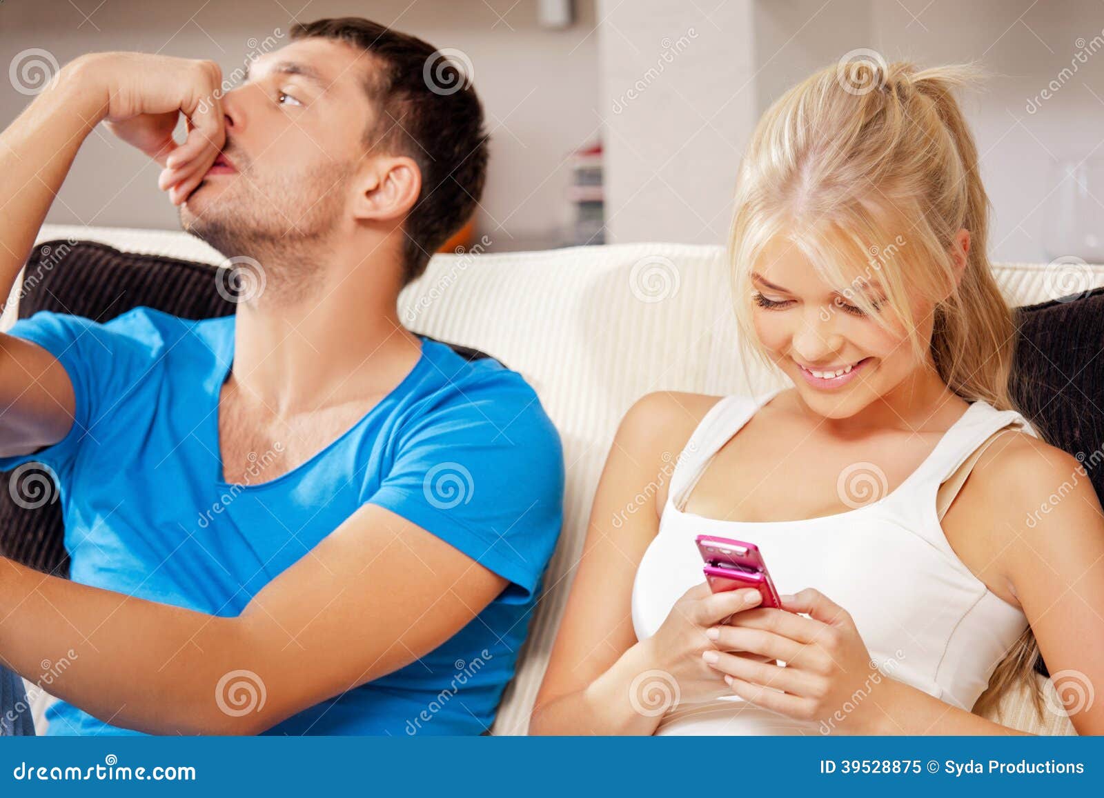 Couple with cellphone stock image. Image of female, anger - 39528875