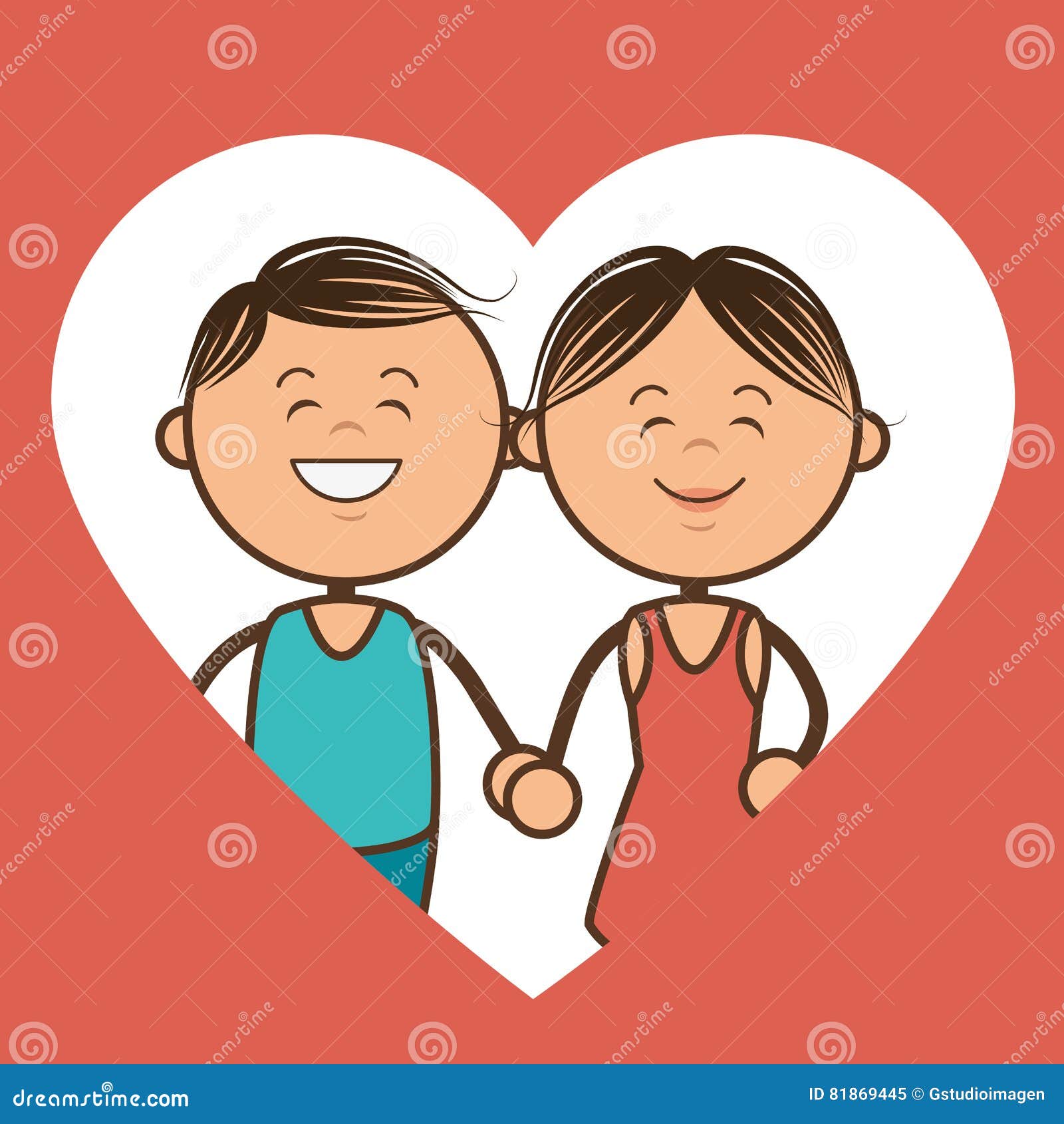 Couple Characters with Heart Love Stock Vector - Illustration of cute ...