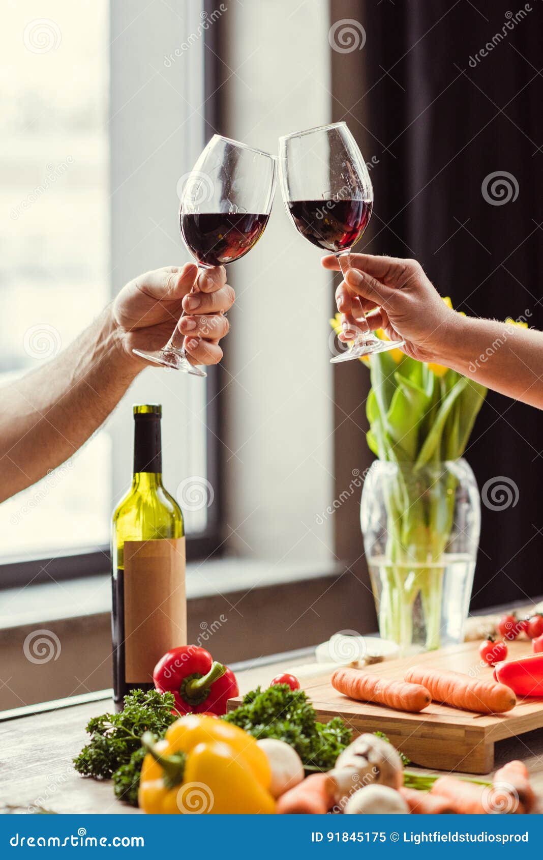 Couple cheering with wine stock image. Image of relationship - 91845175