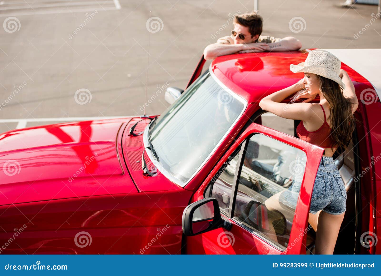 Couple with classical car stock image. Image of love - 99283999