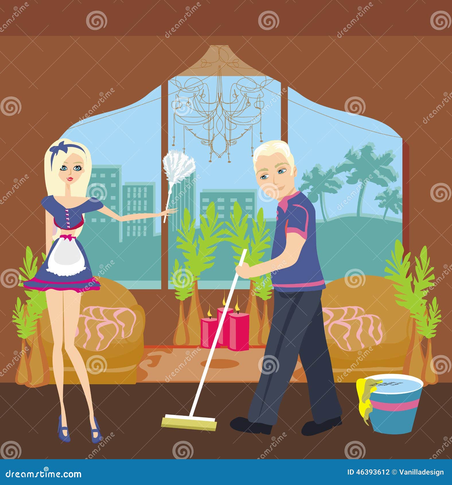 Couple cleaning home stock vector. Illustration of girl - 46393612