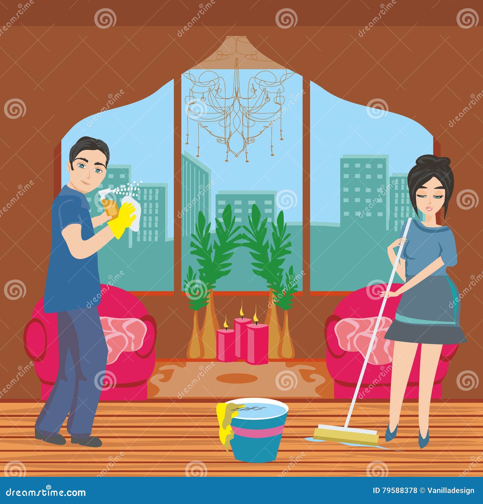 Cleaning Home Microfiber Rag Wipe On Floor With Chemical Water And ...