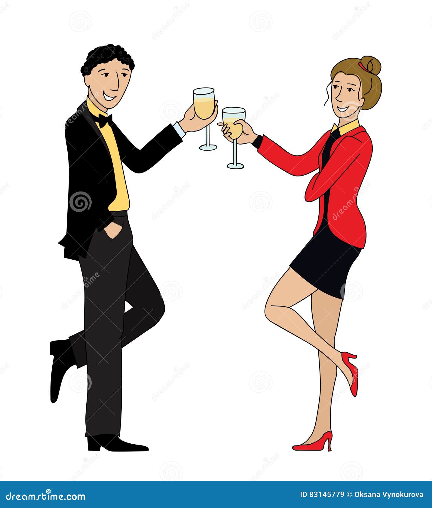 Couple Clink Glasses Outline Vector Doodle Stock Vector Illustration