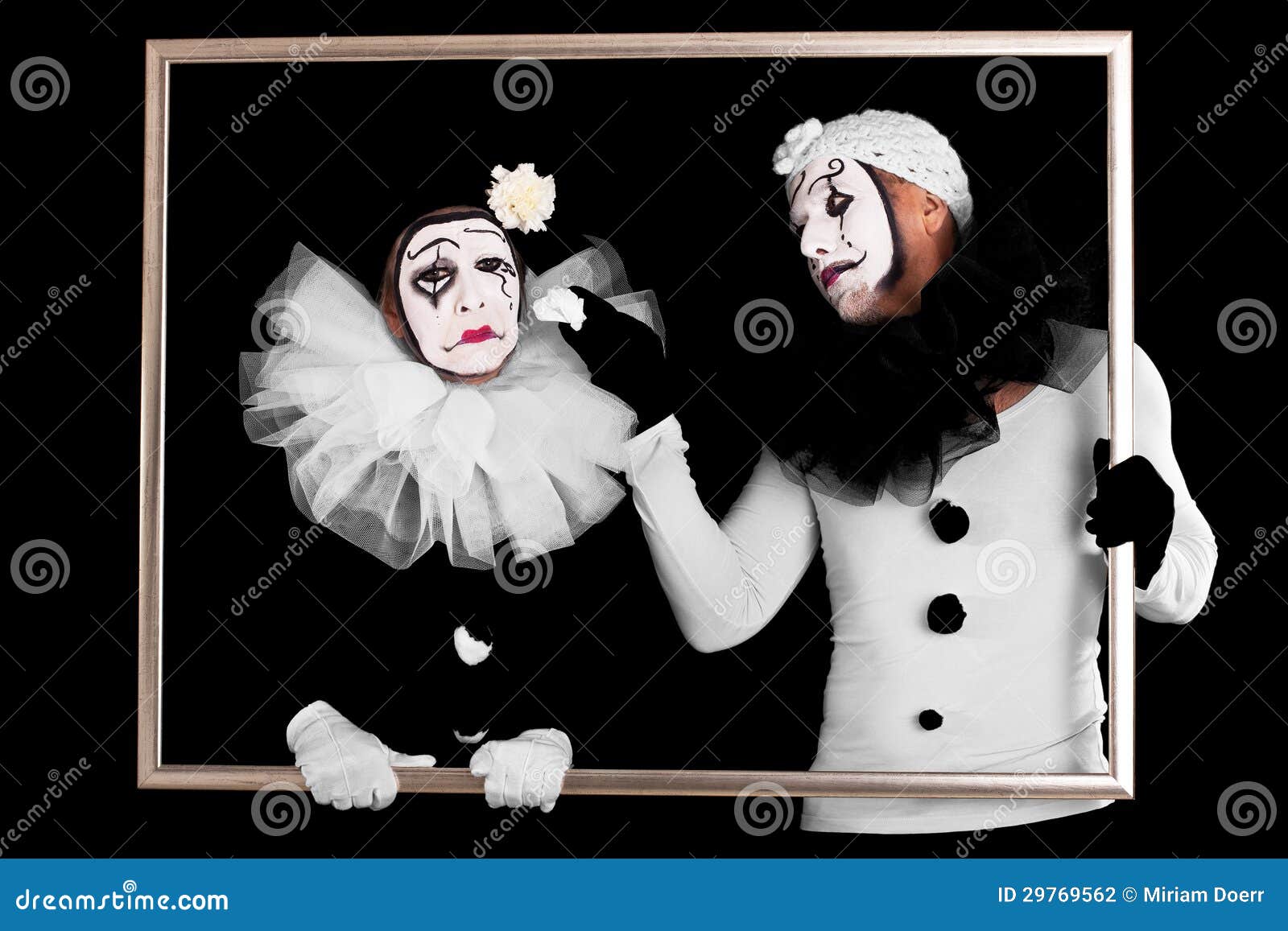 Two Clowns in a Frame, One Looks Sorrowful Stock Photo - Image of ...