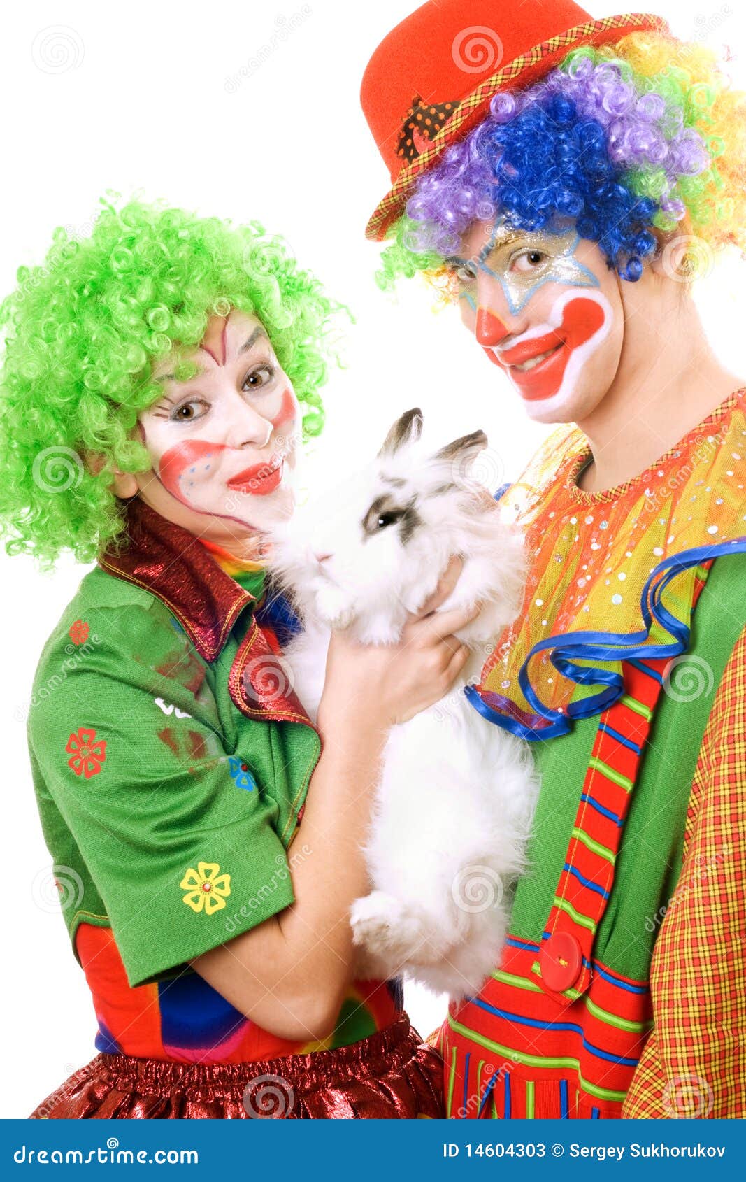 Couple of Clowns with a White Rabbit Stock Image - Image of humor ...