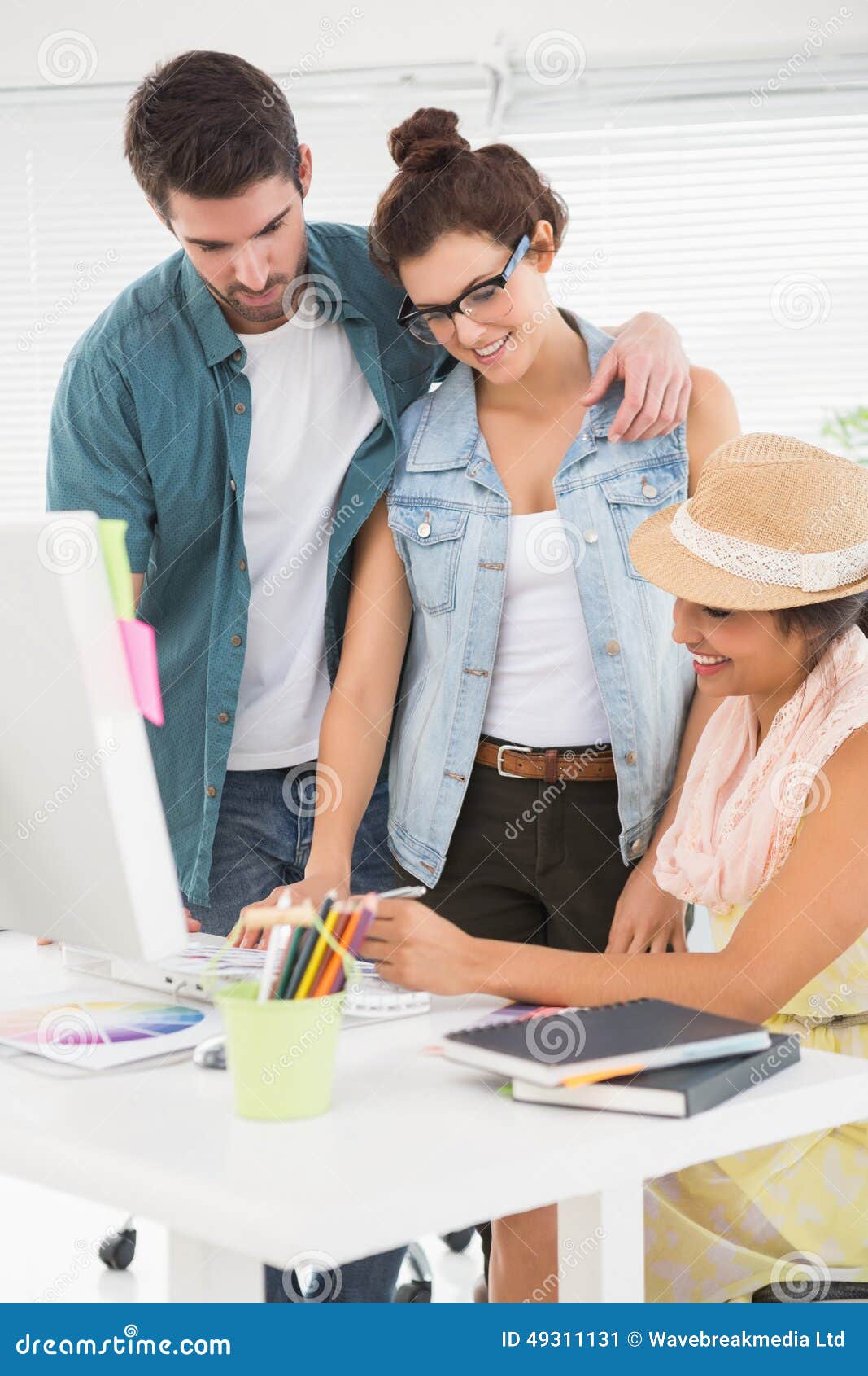 Couple with Colleague Speaking Together Stock Image - Image of happy ...