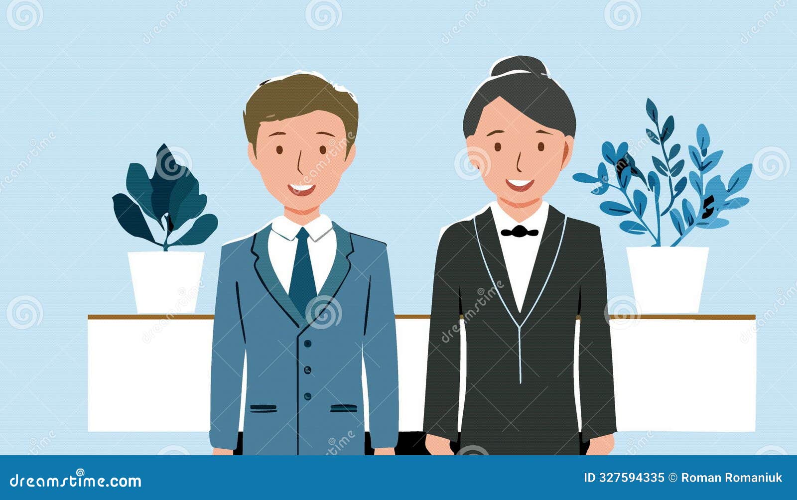 Couple of Colleagues Standing Together Characters in Flat Style. Vector ...