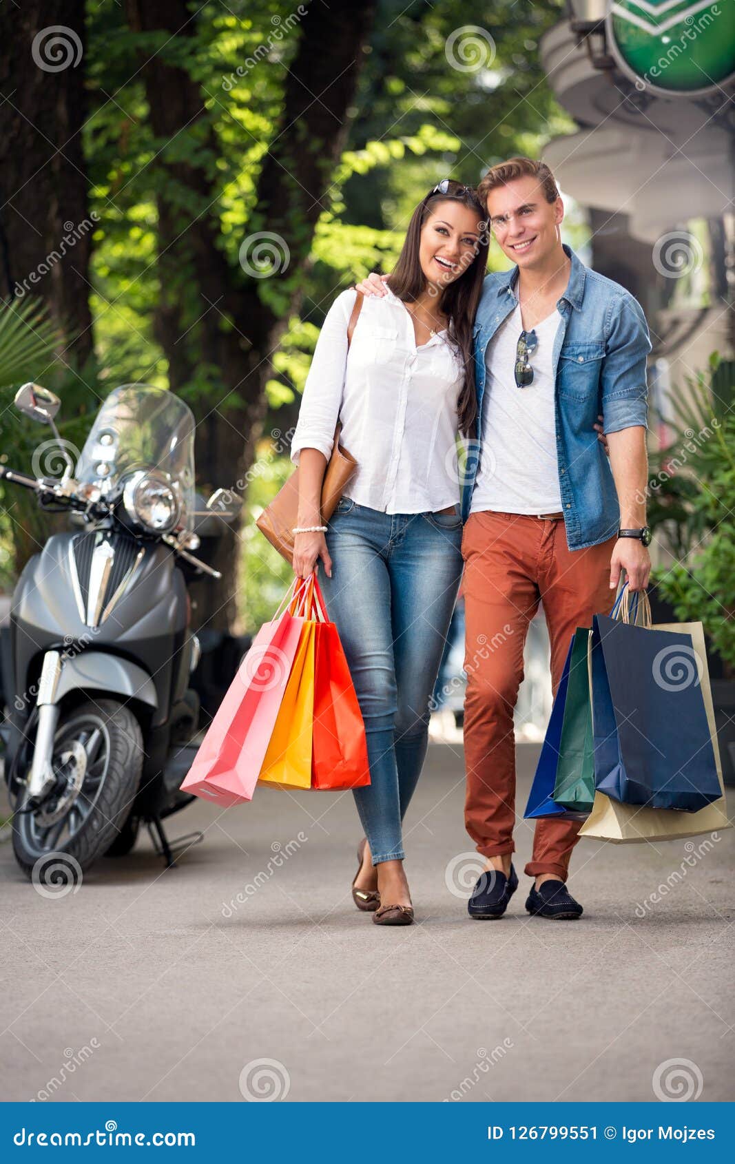Couple Coming Back from the Shopping Stock Image - Image of beauty ...