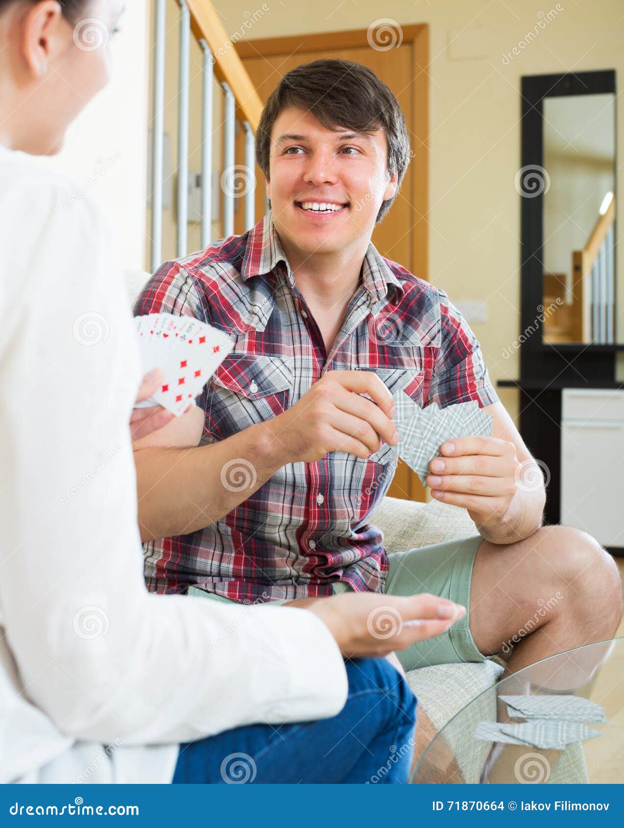 Couple Communicate while Playing Cards Stock Photo - Image of ...