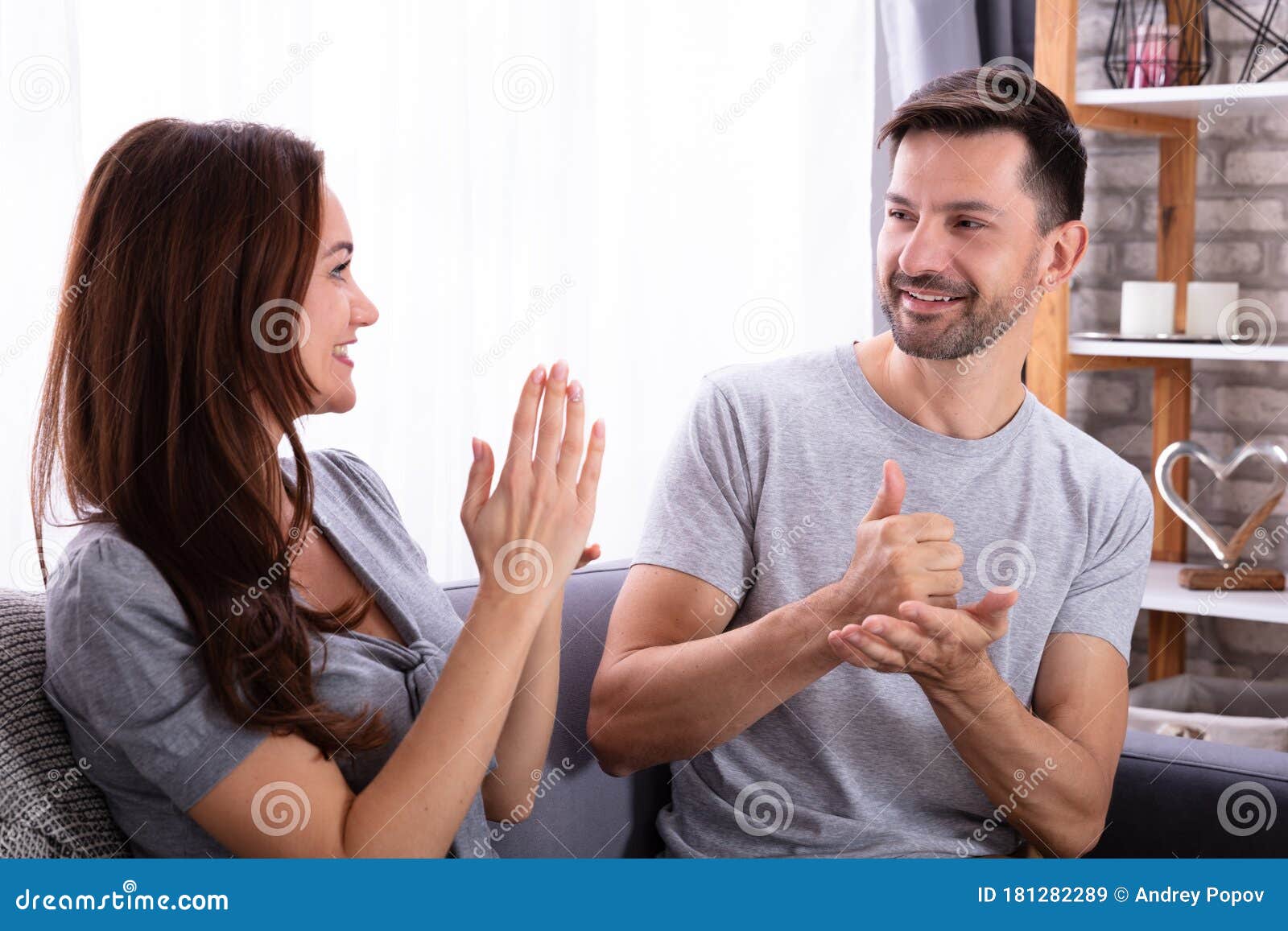 Couple Communicating with Sign Language Stock Image - Image of ...