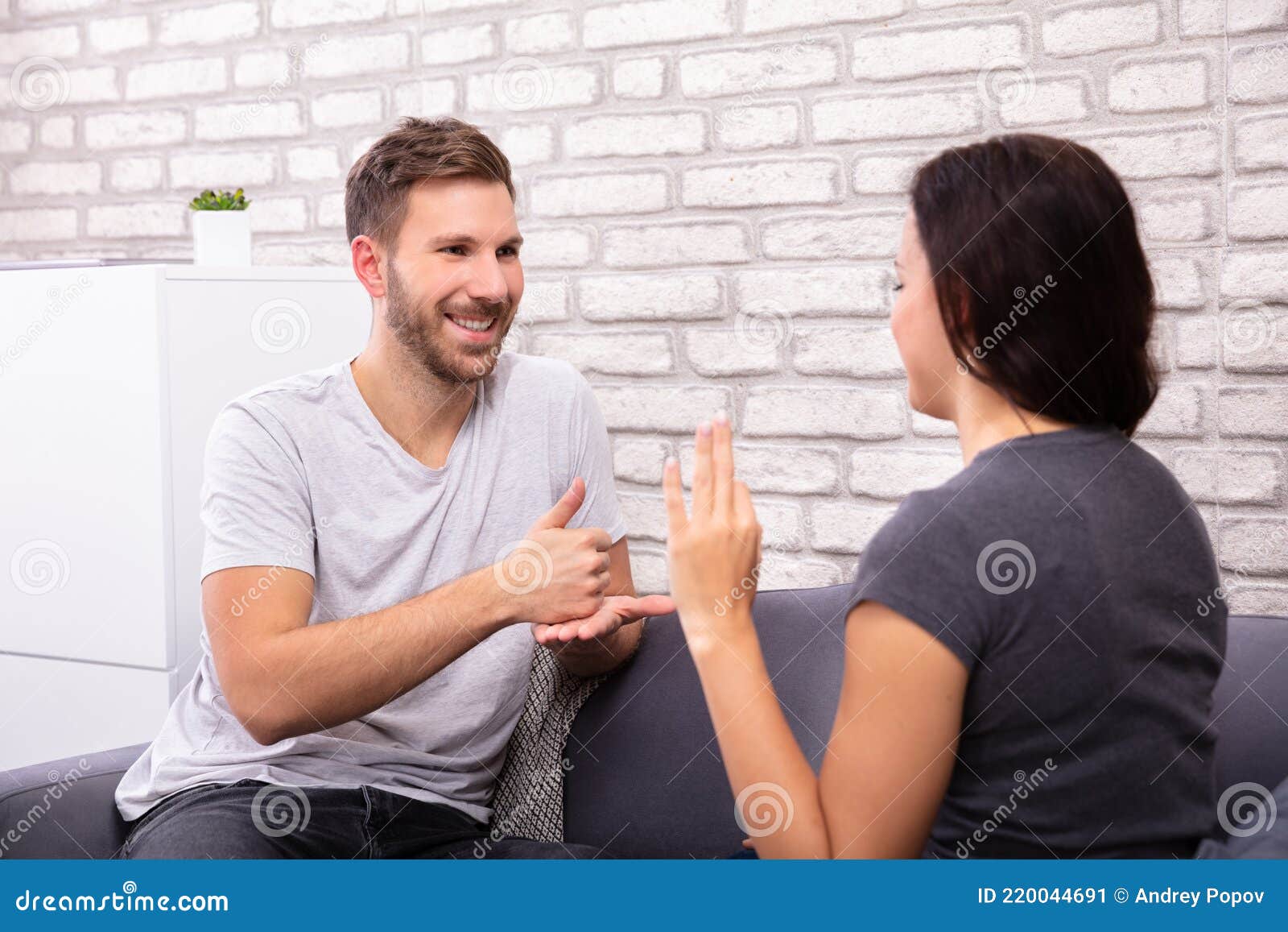 Couple Communicating with Sign Language Stock Image - Image of deaf ...