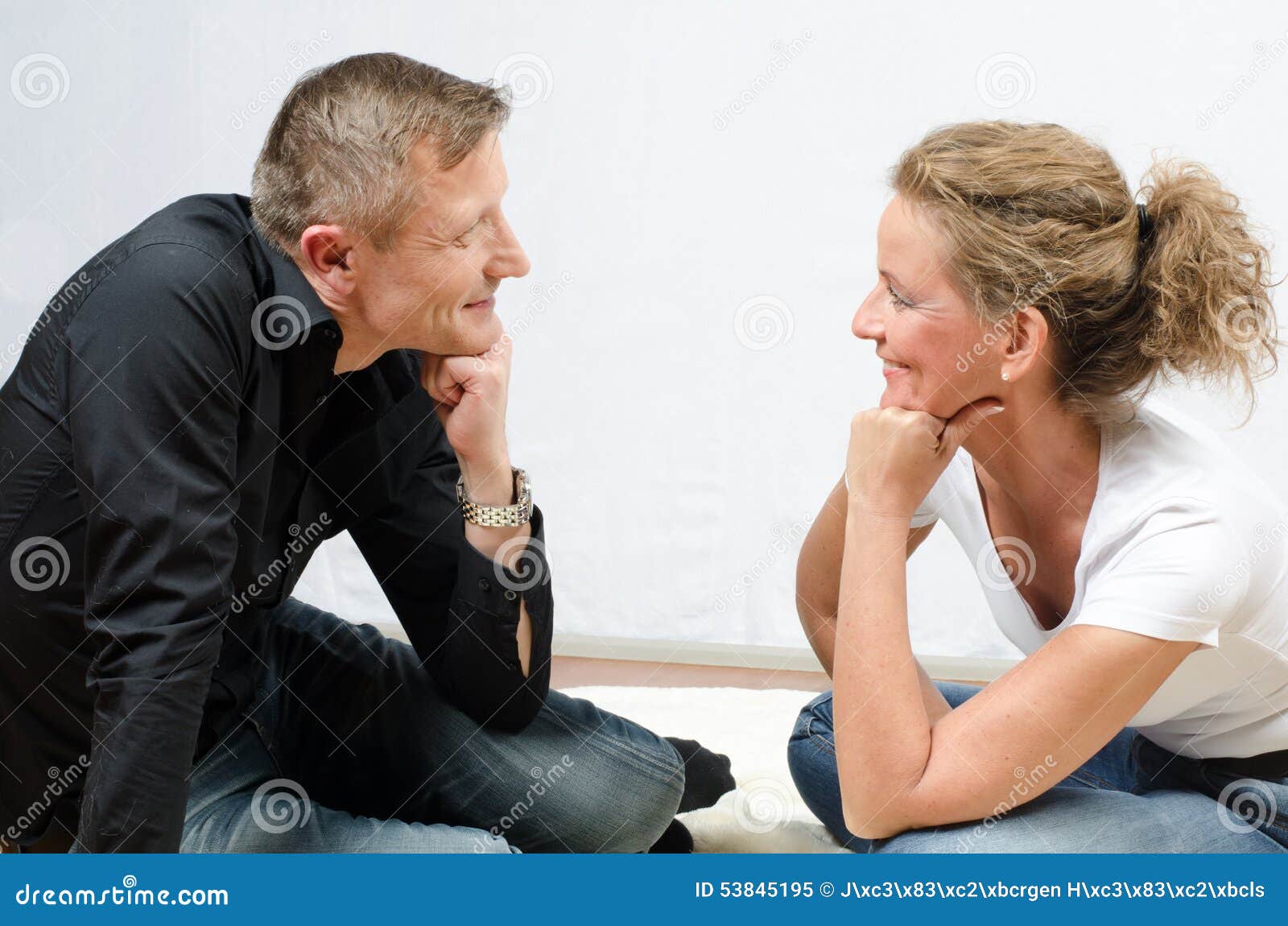 Couple Communicating -sitting on the Floor Stock Image - Image of ...