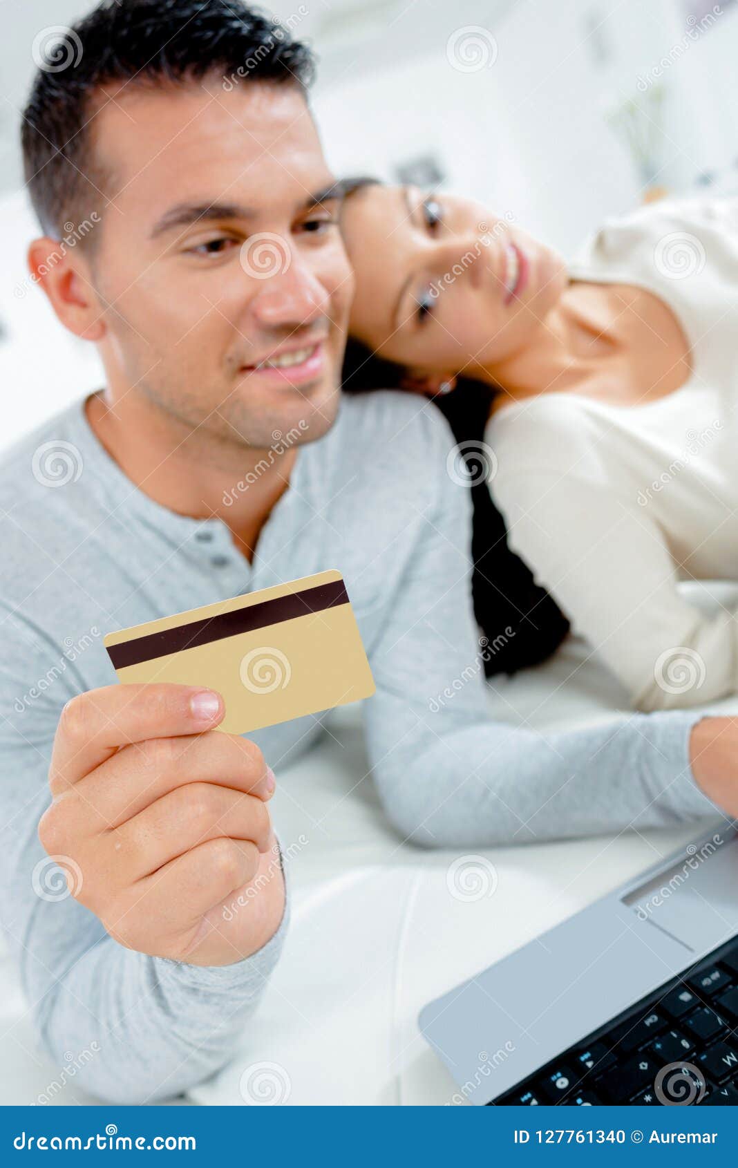 Couple Computer and Bank Card Stock Photo - Image of details, credit ...