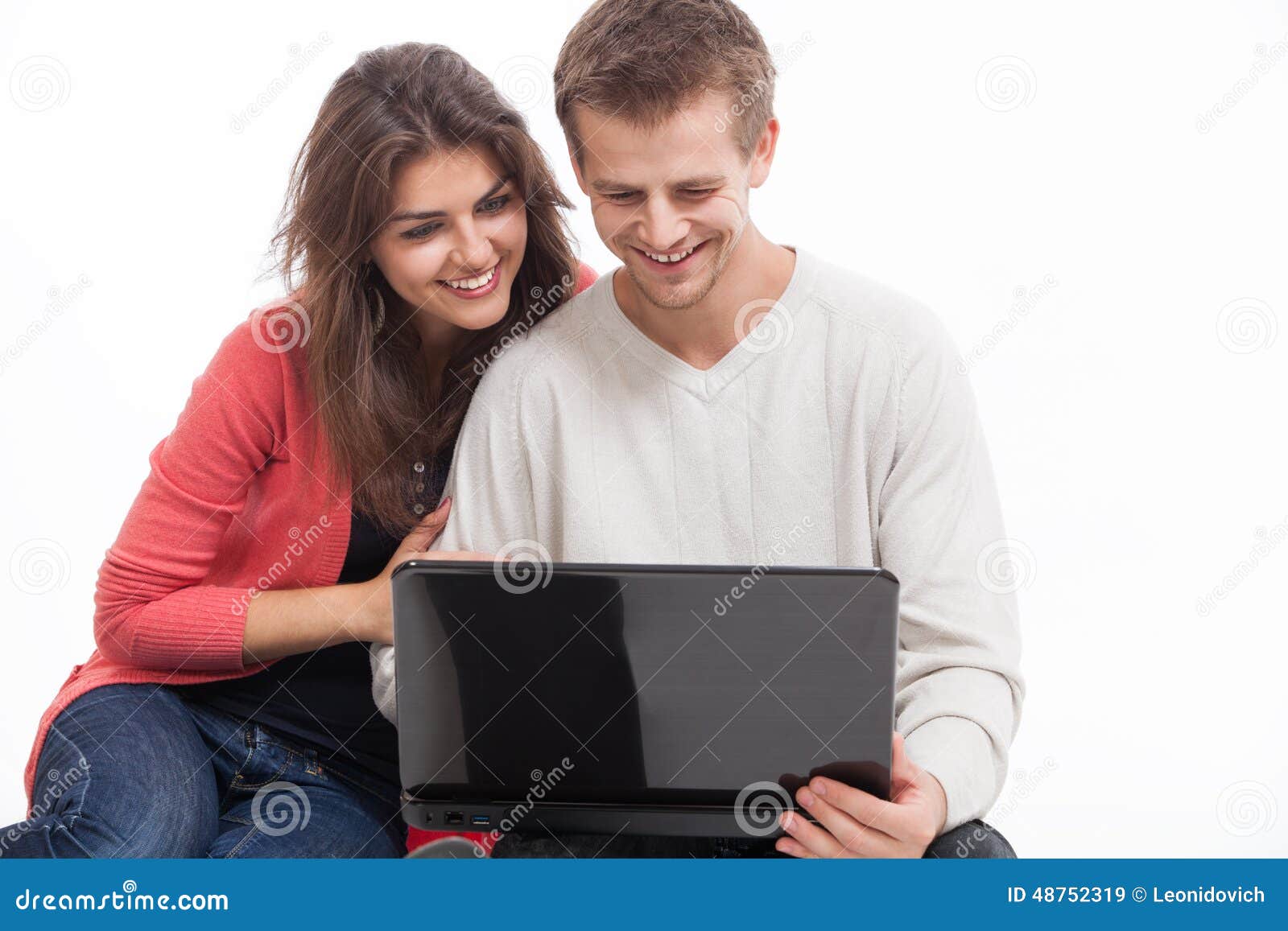 Couple at the computer stock image. Image of communications - 48752319